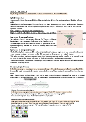 Dot points - class notes and textbook notes - Dot point 1 Psychological ...