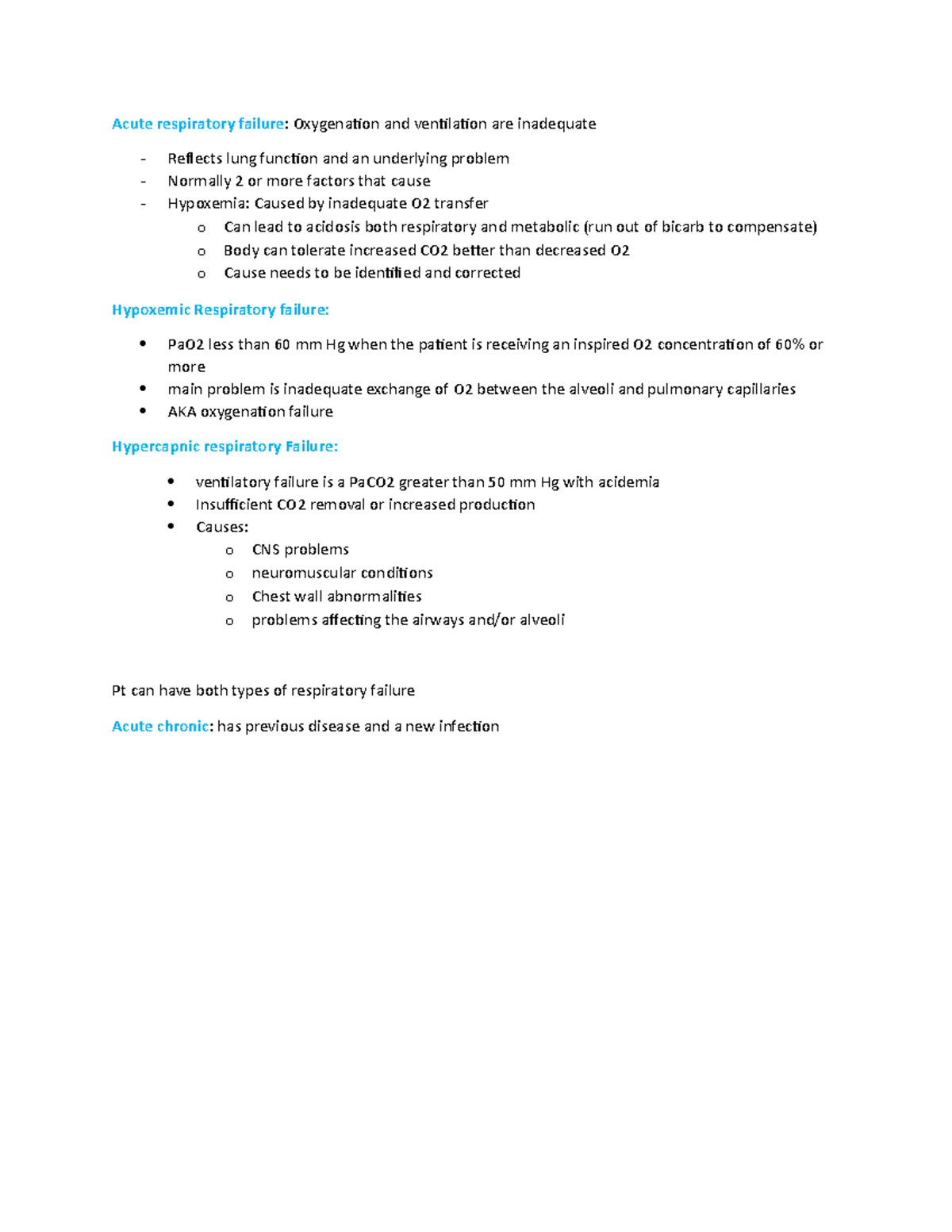 ARF and ARDS - notes - Acute respiratory failure: Oxygenation and ...