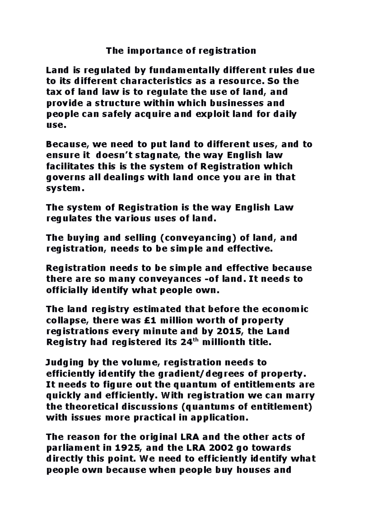 Lecture notes Registration - The importance of registration Land is ...