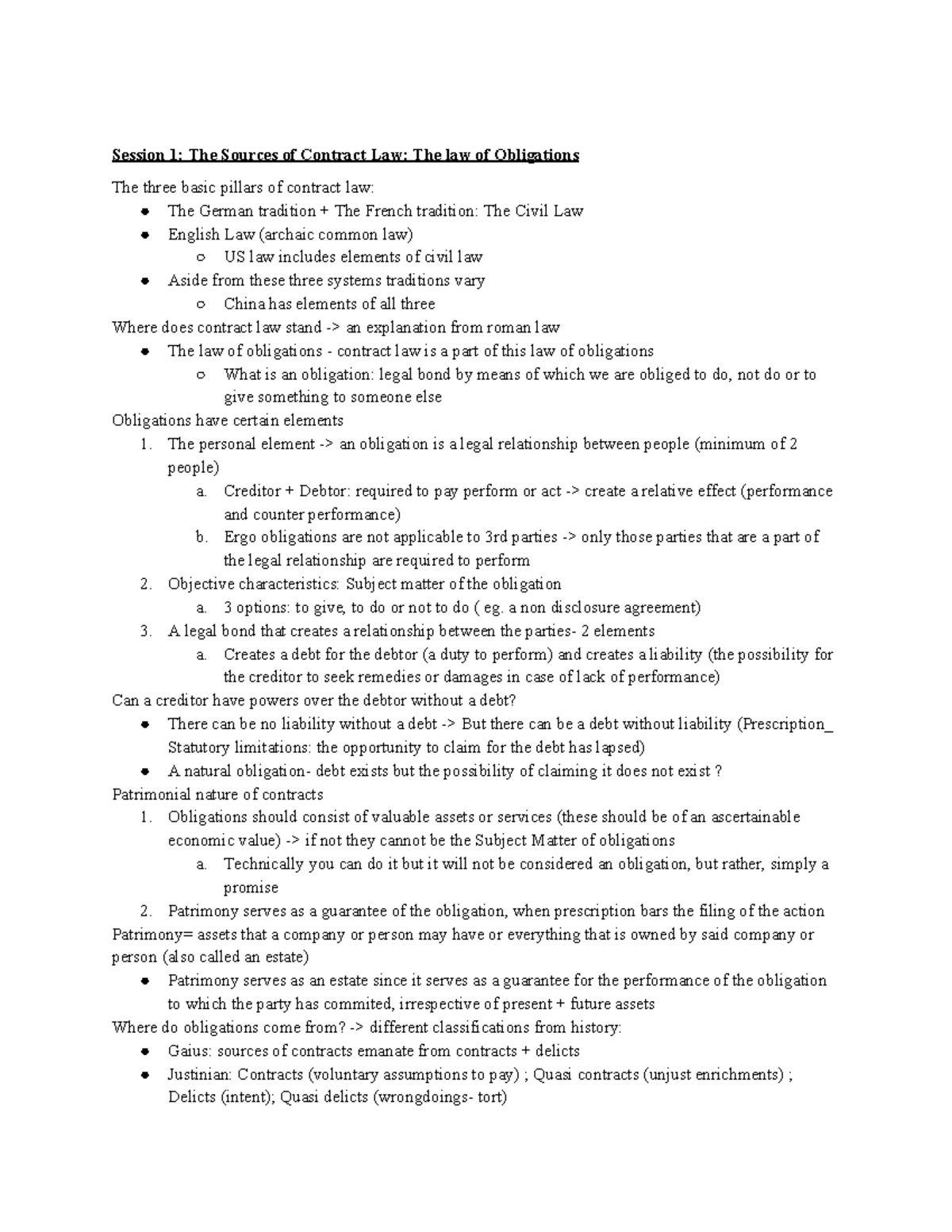 Notes for Business Law - Session 1: The Sources of Contract Law: The ...