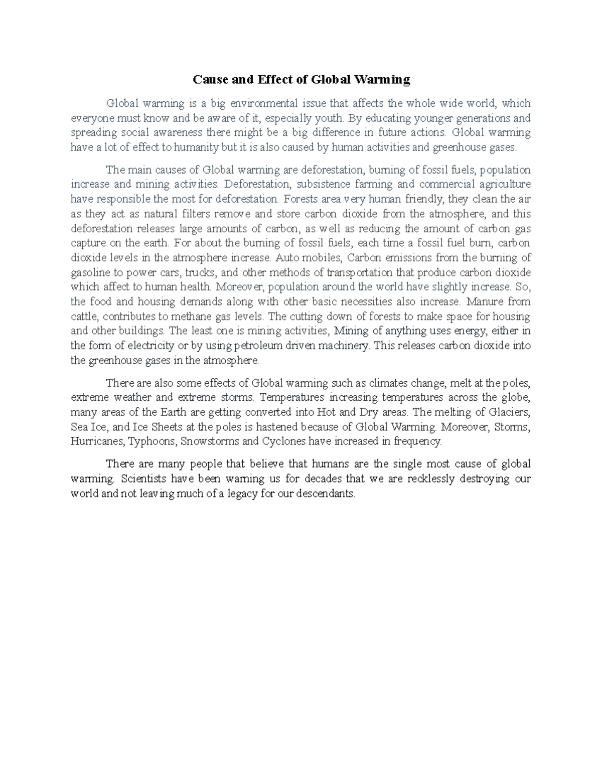 Cause and Effect of Global Warming - By educating younger generations ...