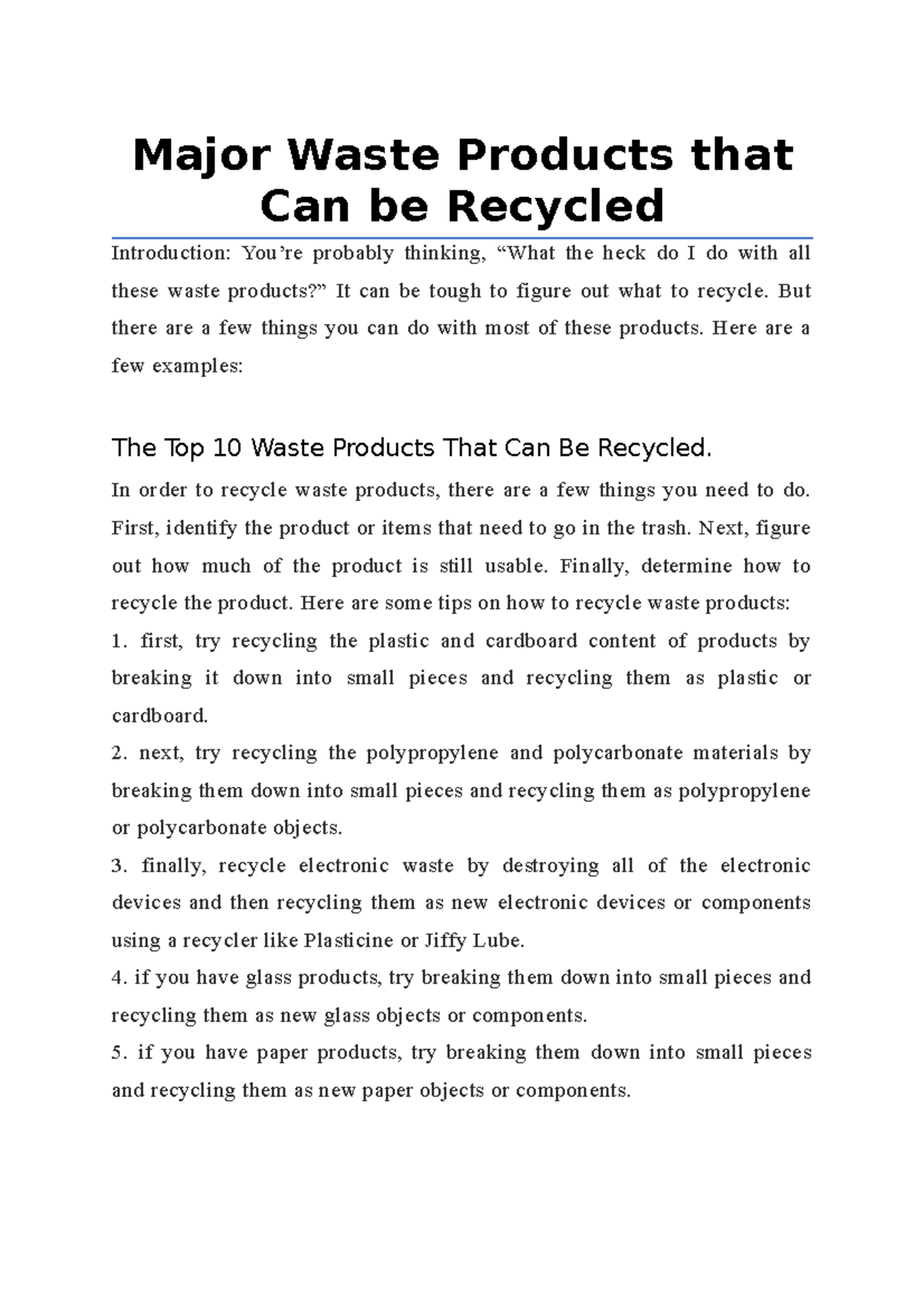 Major Waste Products that Can be Recycled - Major Waste Products that ...