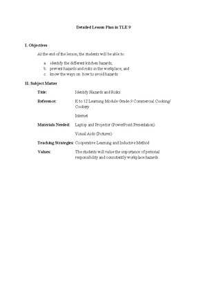 Detailed Lesson PLAN- Overview of Salad and Dressings - DETAILED LESSON ...