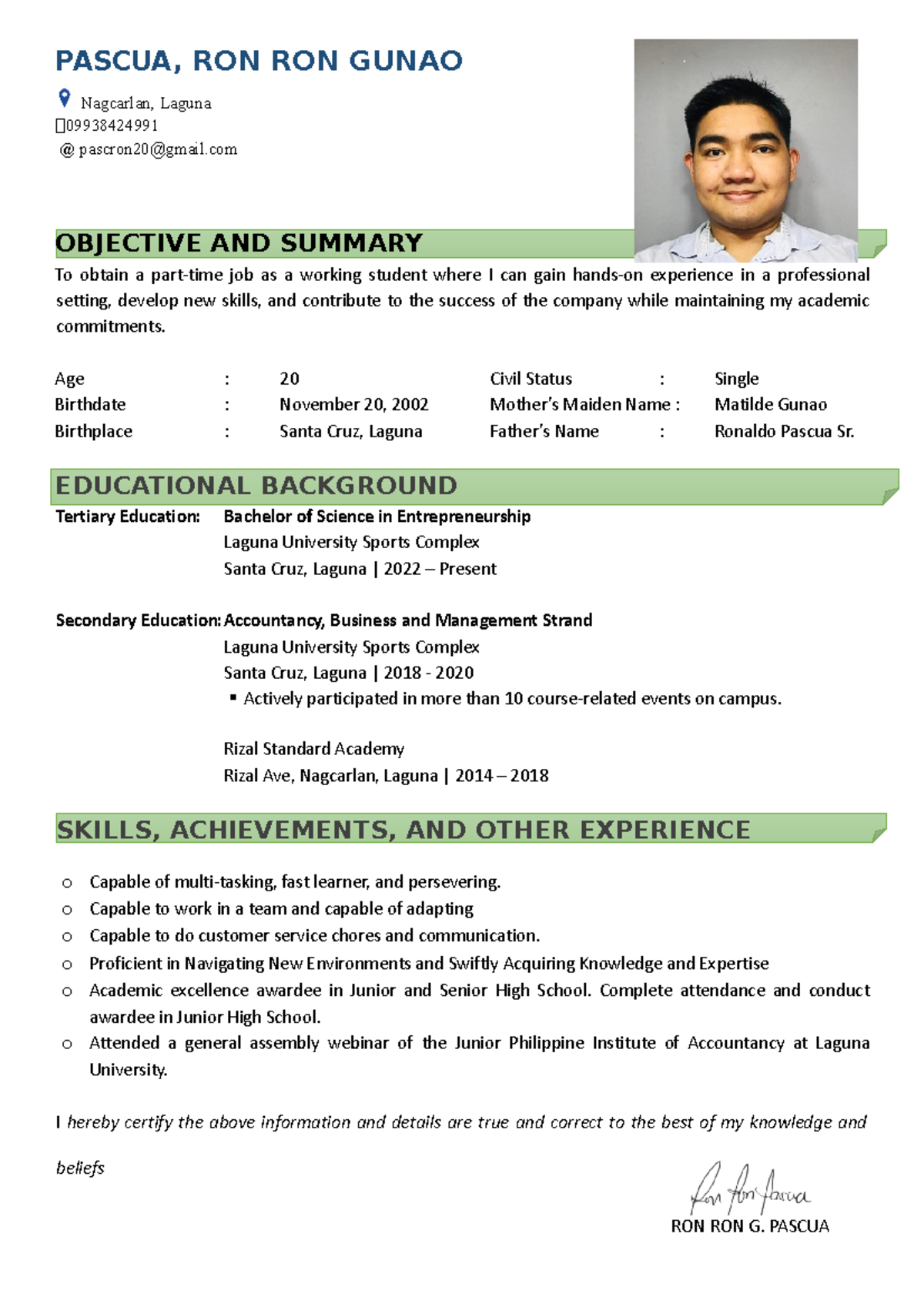 Ron-Ron-Pascua-CV-copy-dated-oct 1 - PASCUA, RON RON GUNAO Nagcarlan ...