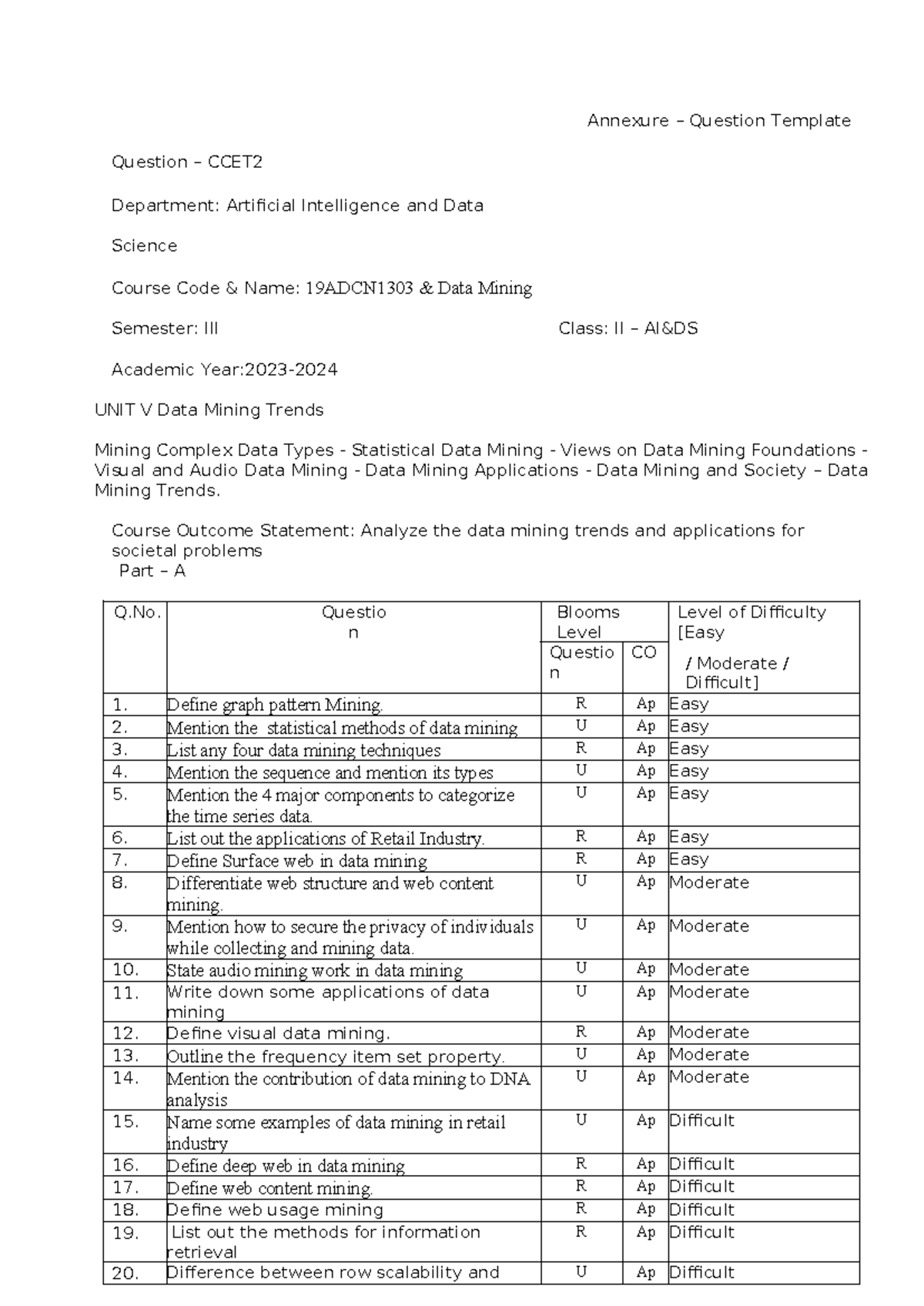 Updated CCET2-Unit 5 - Annexure – Question Template Question – CCET ...