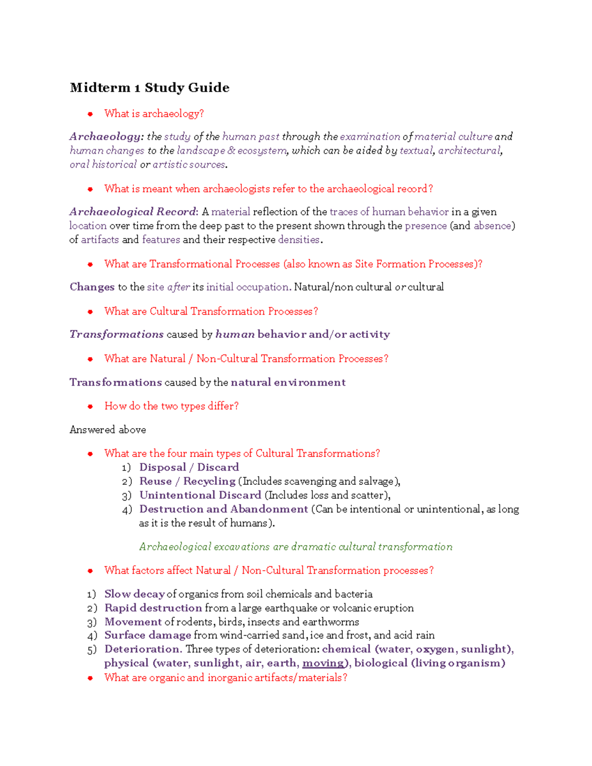 Archeology Midterm 1 Study Guide - Midterm 1 Study Guide What is ...
