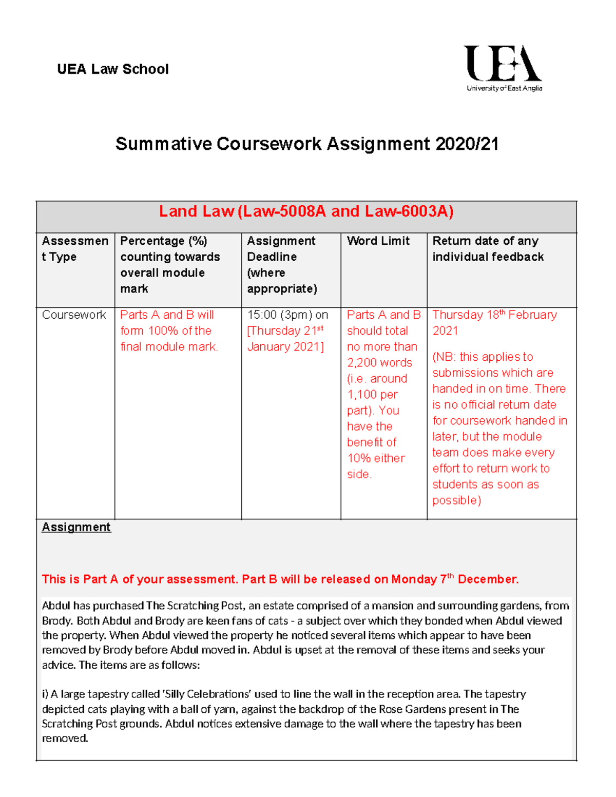 Part A - This One - Part A - This One ( - UEA Law School Summative ...