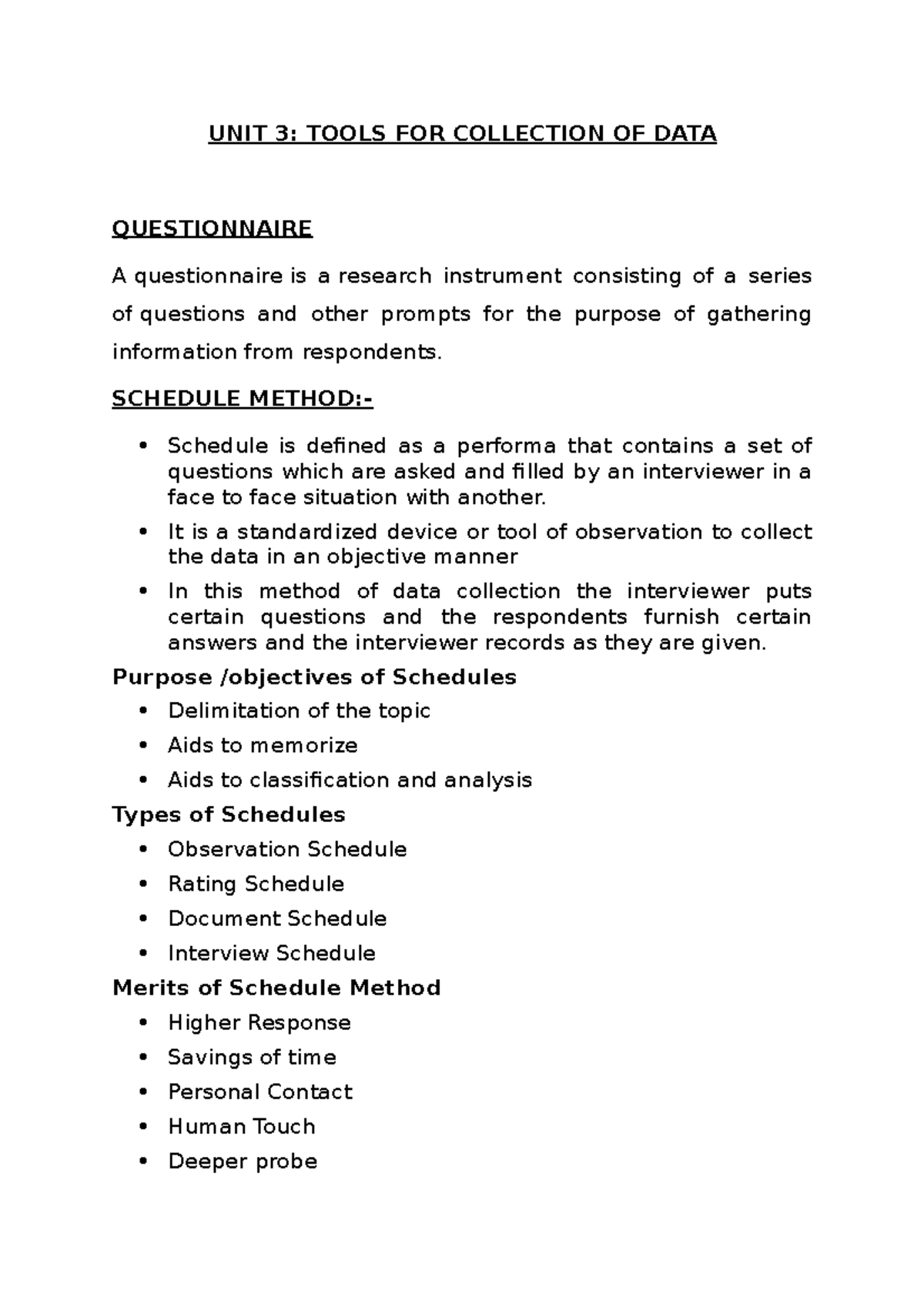 UNIT 3 BRM - need for practice - UNIT 3: TOOLS FOR COLLECTION OF DATA ...