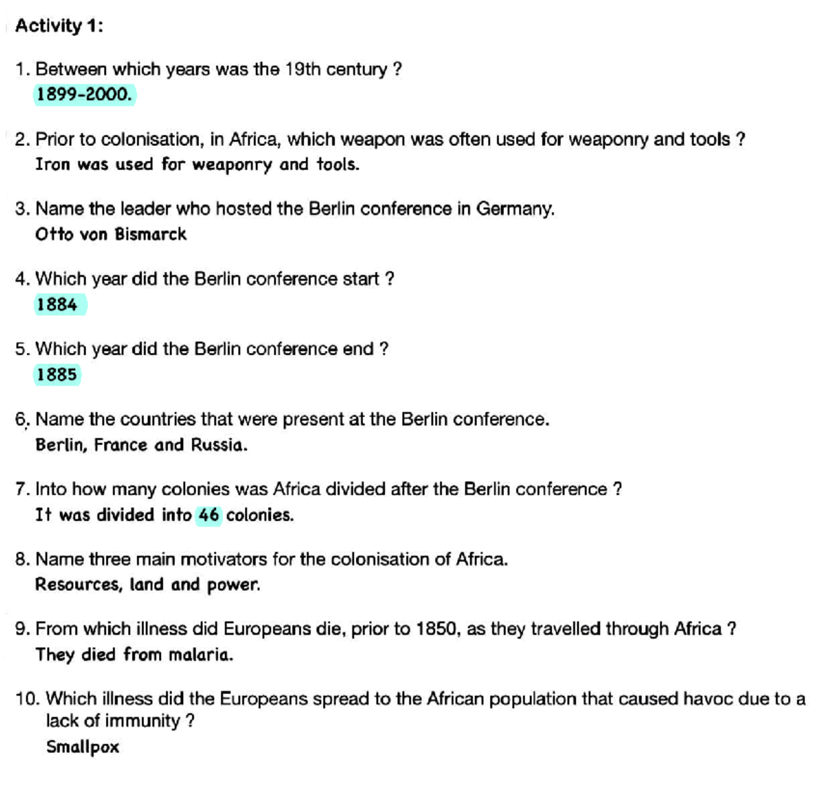 History Notes - Activity 1: 1. Between which years was the 19th century ...