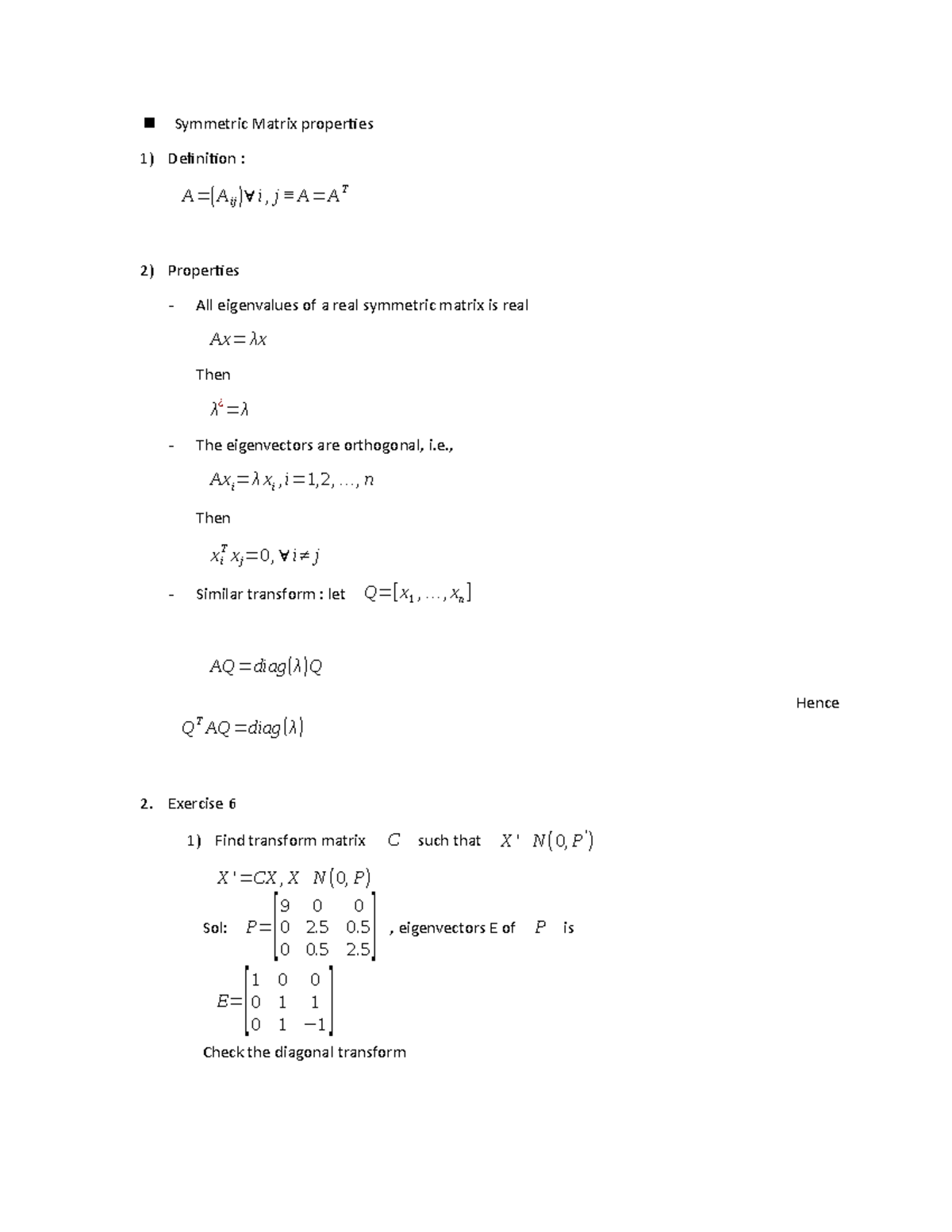 Chap2 Ex2p6 - best - Symmetric Matrix properties Definition : ####### A ...