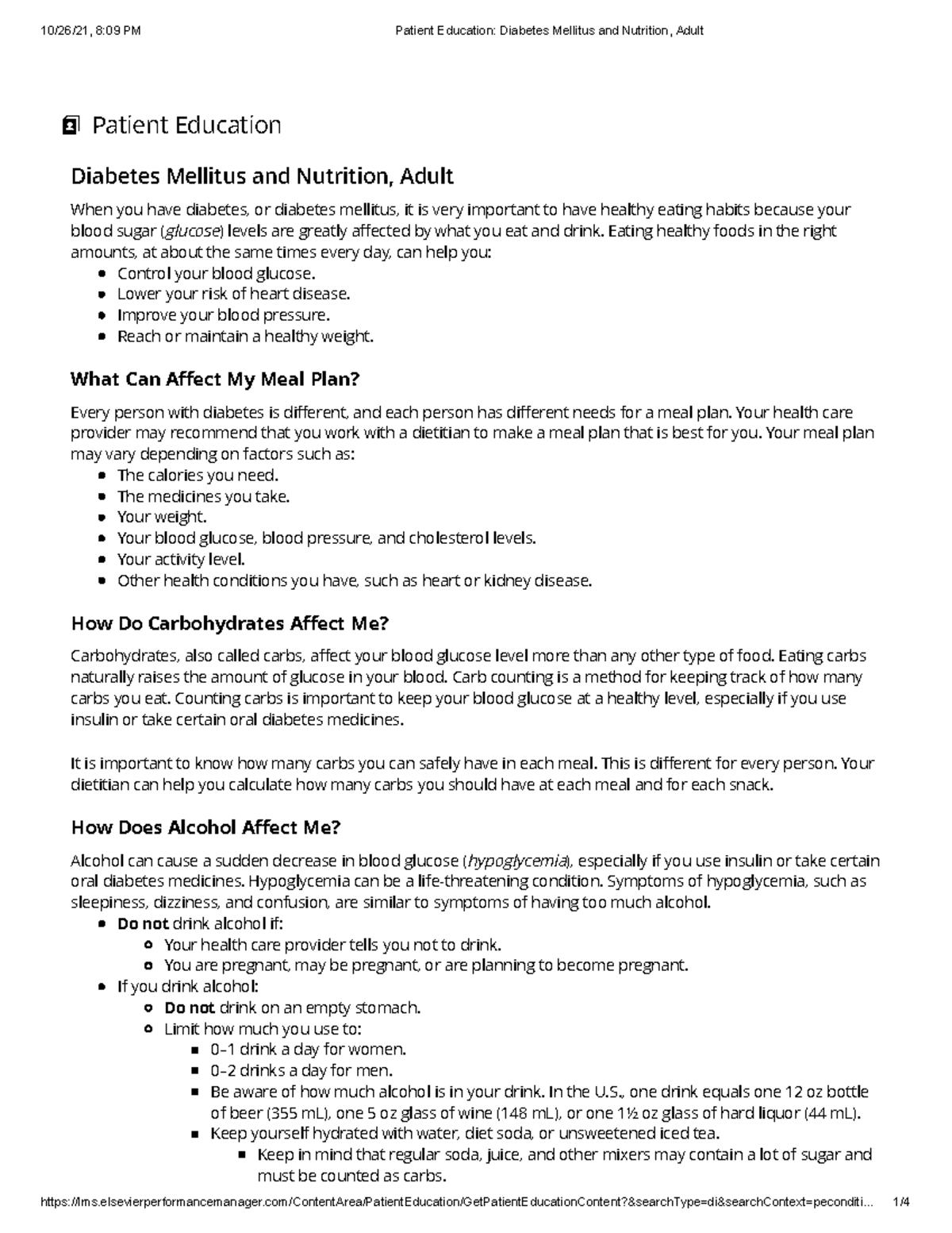 Patient Education Diabetes Mellitus and Nutrition, Adult - Eating ...