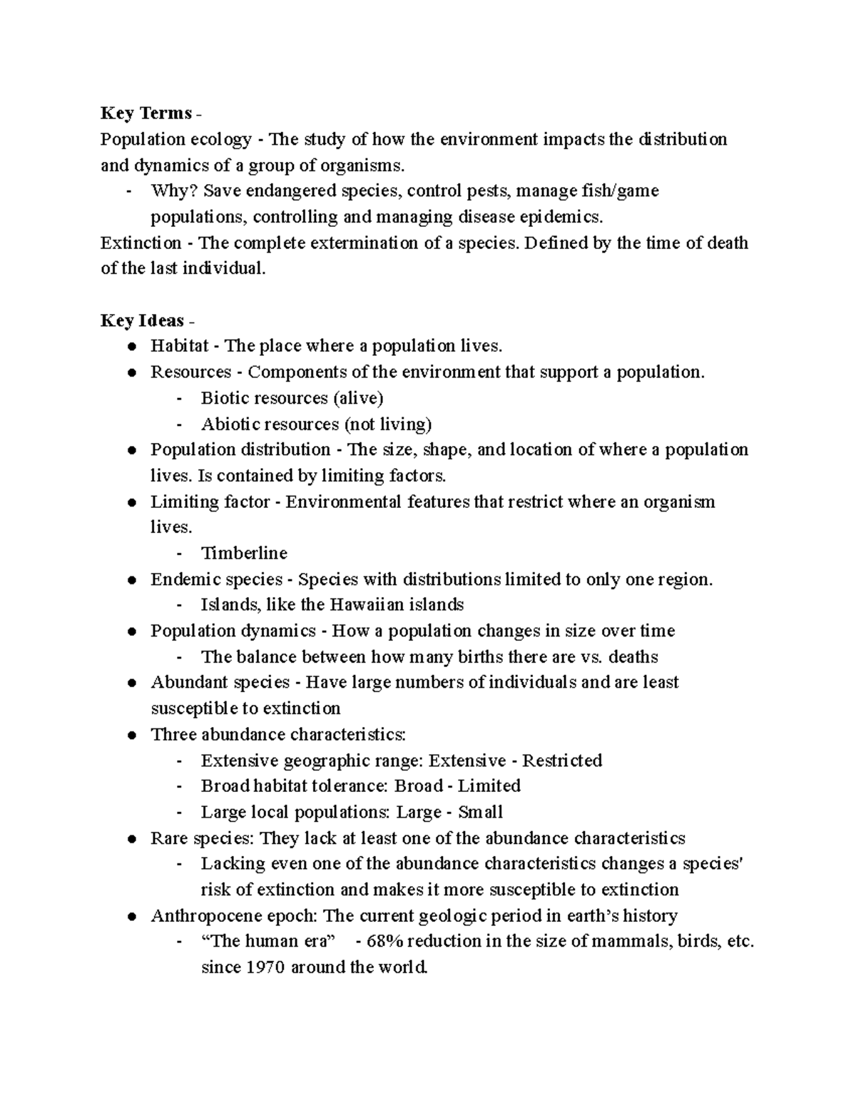 Bio 105 Population Ecology - Key Terms - Population ecology - The study ...