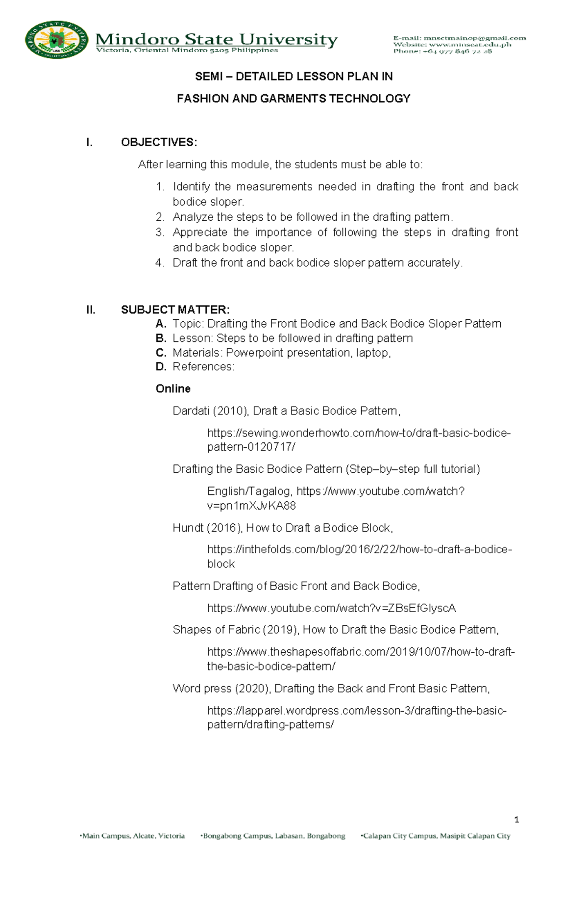 1 Drafting Basic Blouse SEMI- Detailed - SEMI – DETAILED LESSON PLAN IN ...
