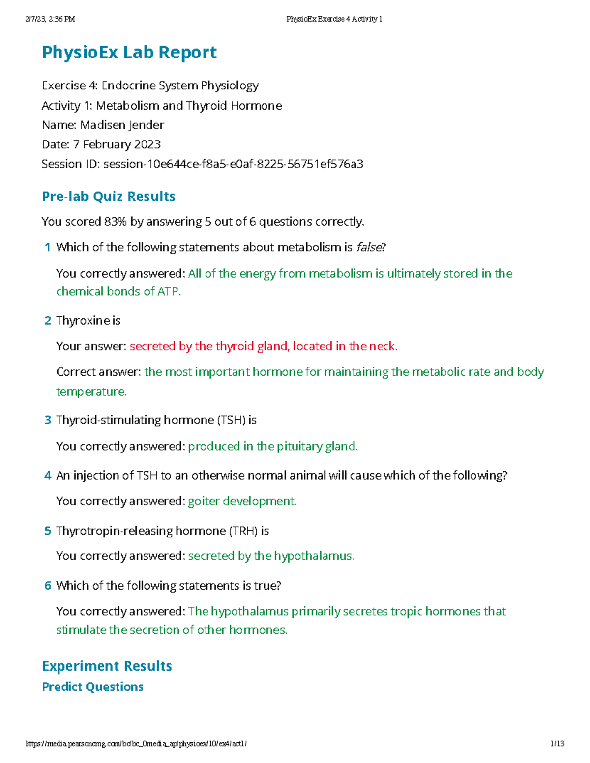 Physio Ex Exercise 4 Activity 1 - PhysioEx Lab Report Exercise 4 ...