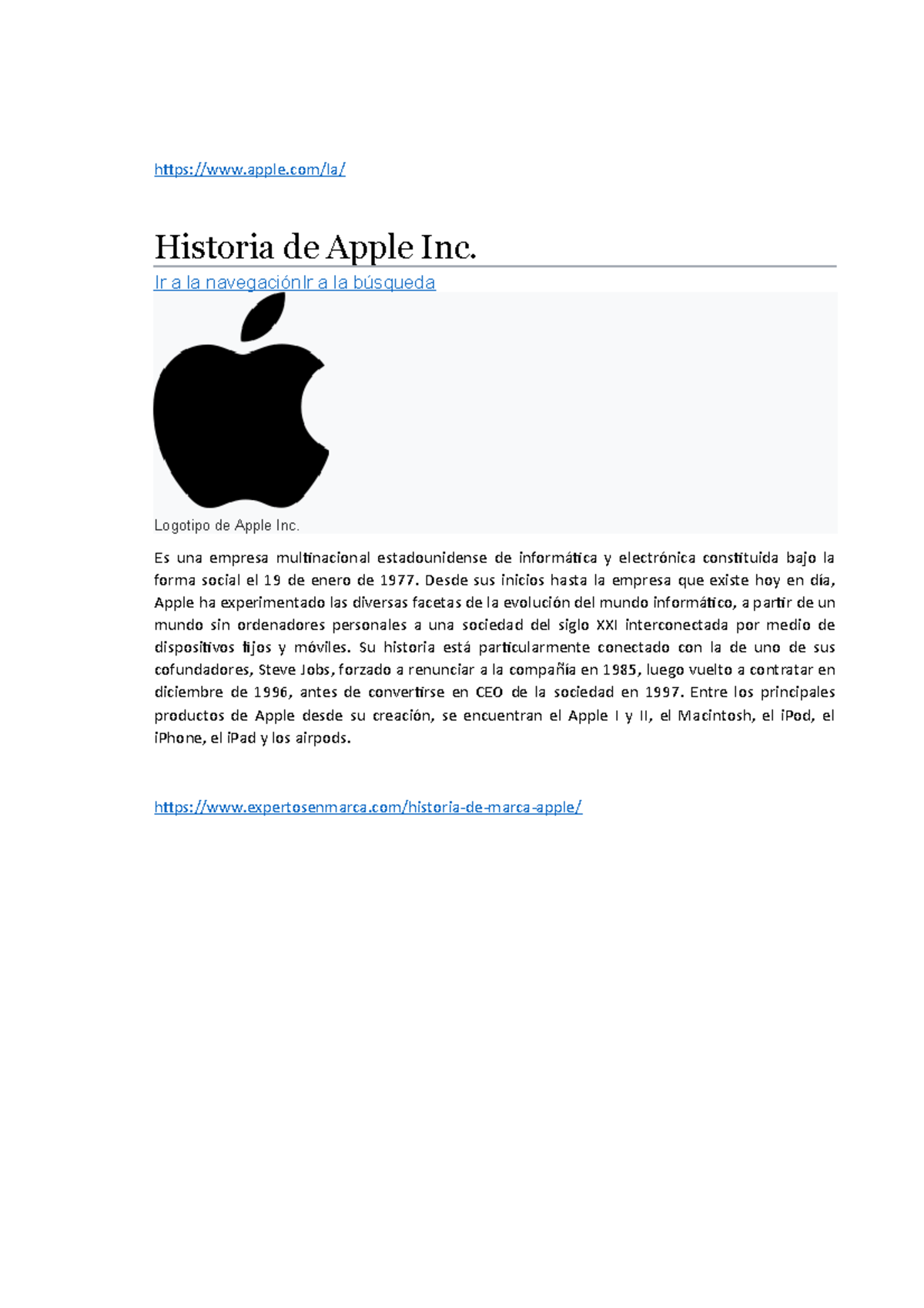 Https - apple/la/ Historia de Apple Inc. Ir a la navegaciónIr a la ...