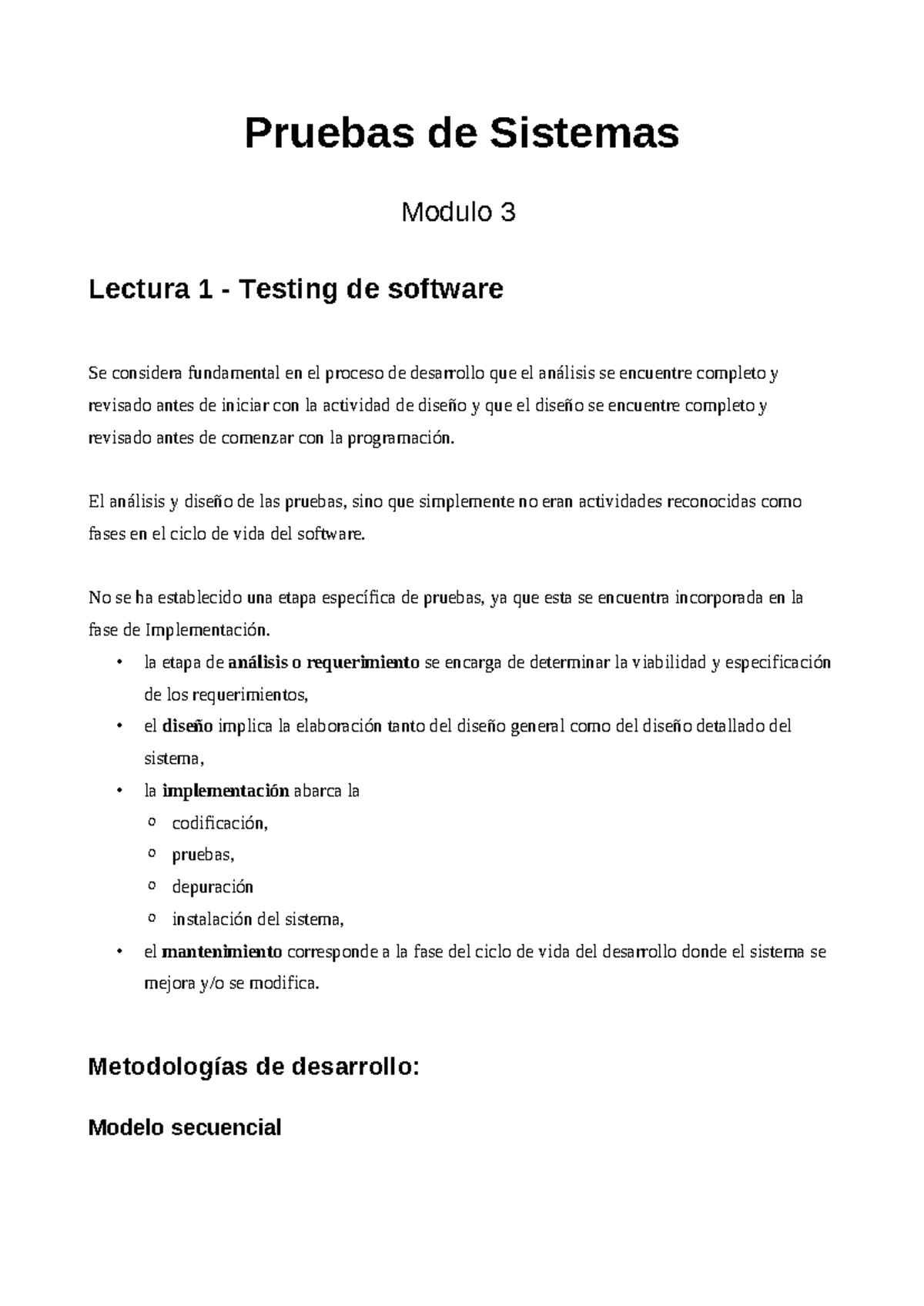 Resumen-M3 - Resumen Modulo 3 de pruebas de sistemas - Pruebas de Sistemas Modulo 3 Lectura 1 ...