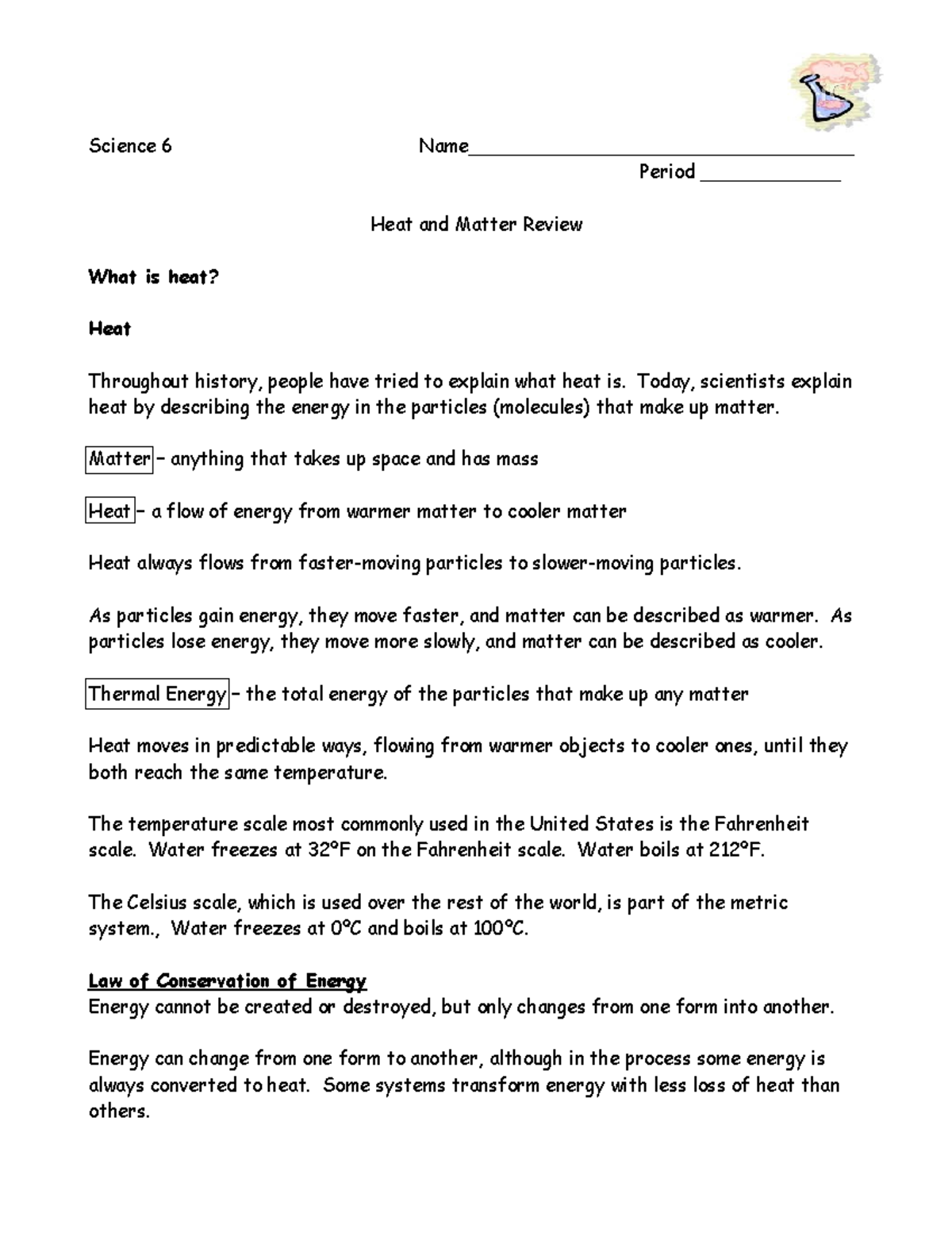Heat and Matter Notes - Ggghj - Science 6 Name ...