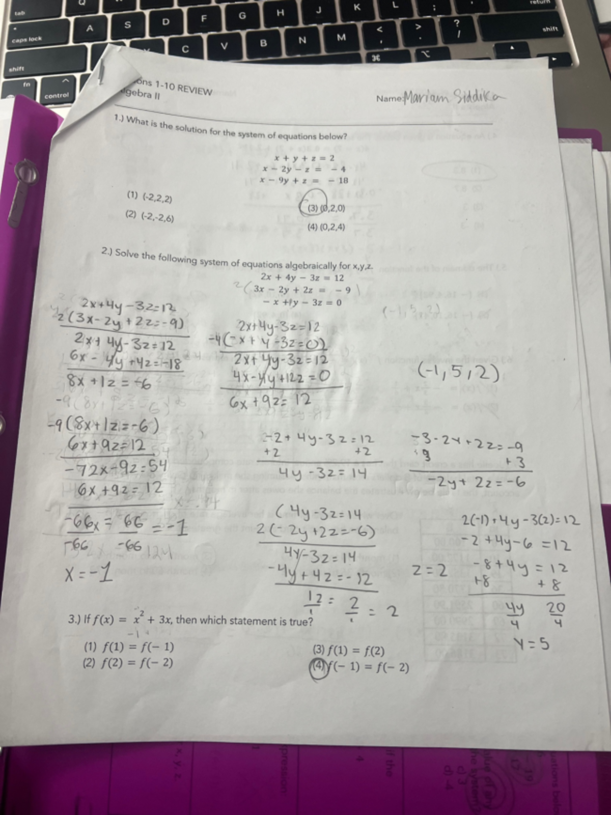 Picture 1 - algebra test review - H gebra II ons REVIEW Name: Mariam ...