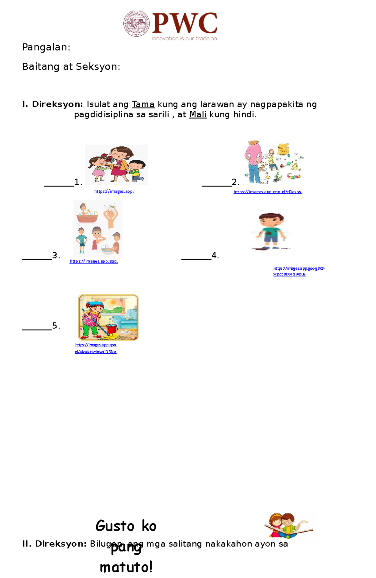 1Q Ako ay May Disiplina - yes - Pangalan:Baitang at Seksyon: I ...