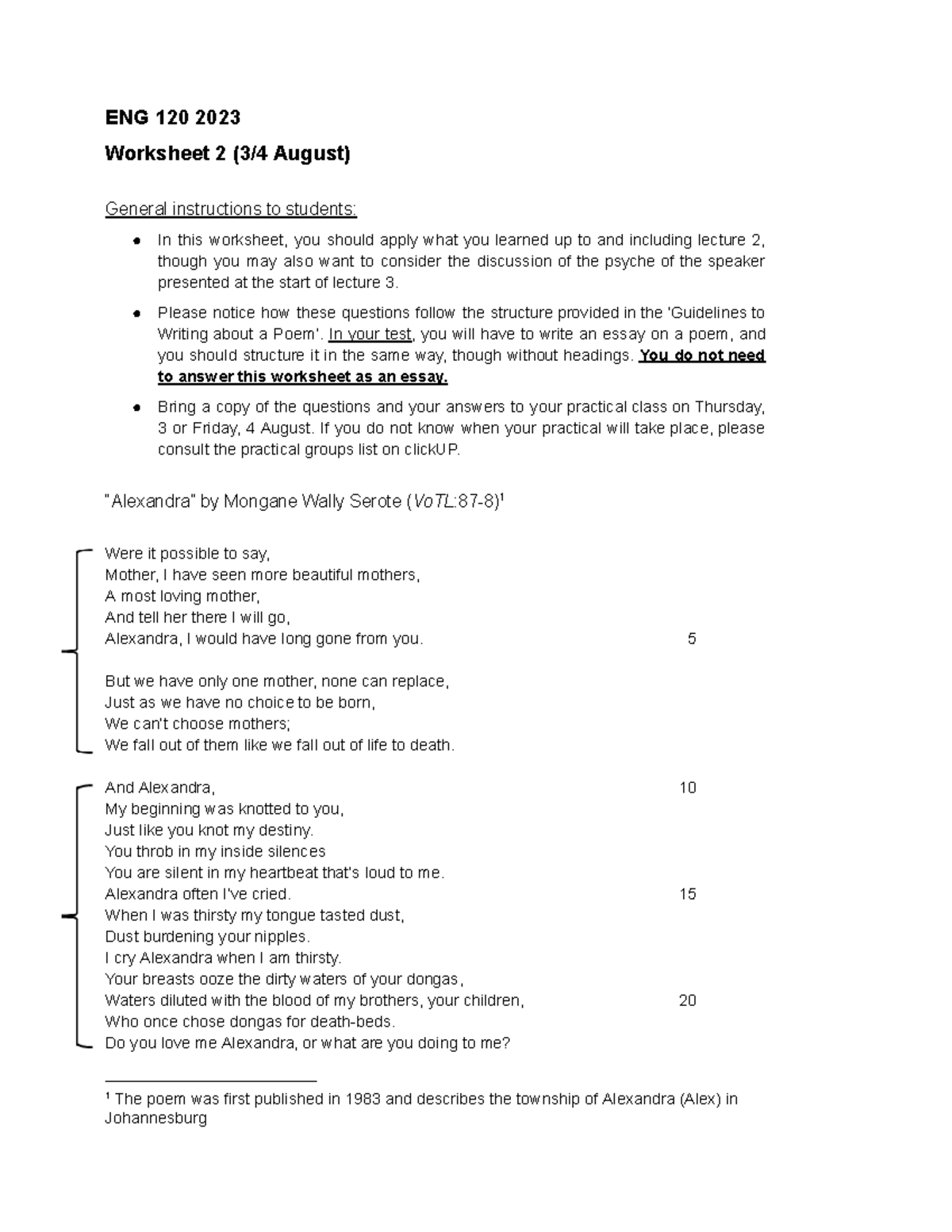 Worksheet 2 (3-4 August) - ENG 120 2023 Worksheet 2 (3/4 August ...