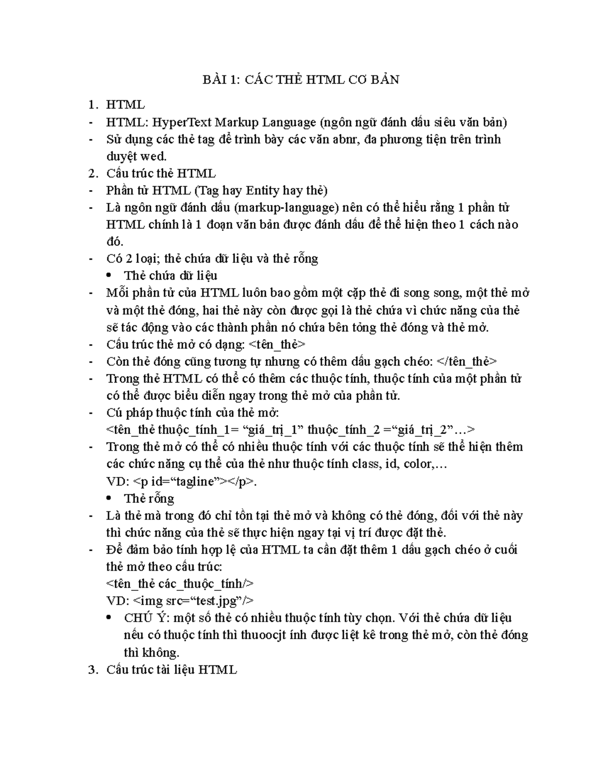 Thiết kế wed - u78 - BÀI 1: CÁC THẺ HTML CƠ BẢN 1. HTML HTML: HyperText ...