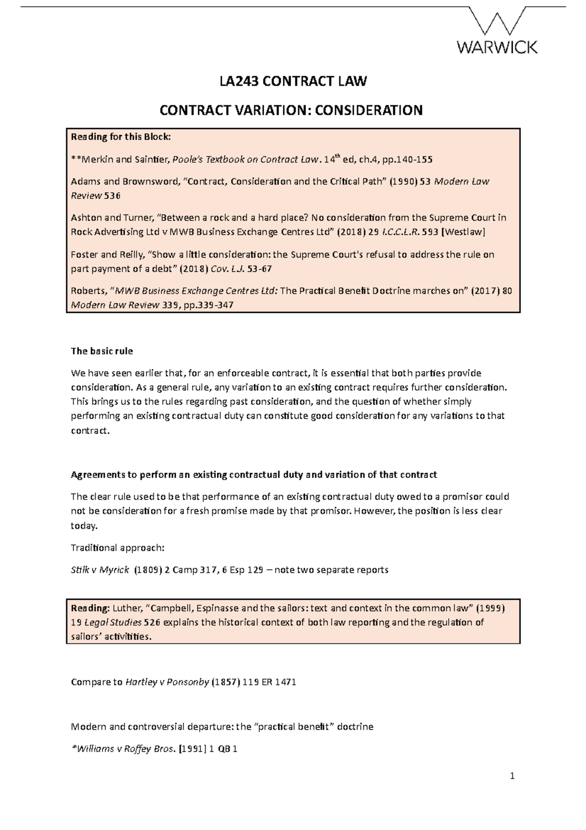 Contract variation-consideration 2020 - LA243 CONTRACT LAW CONTRACT ...