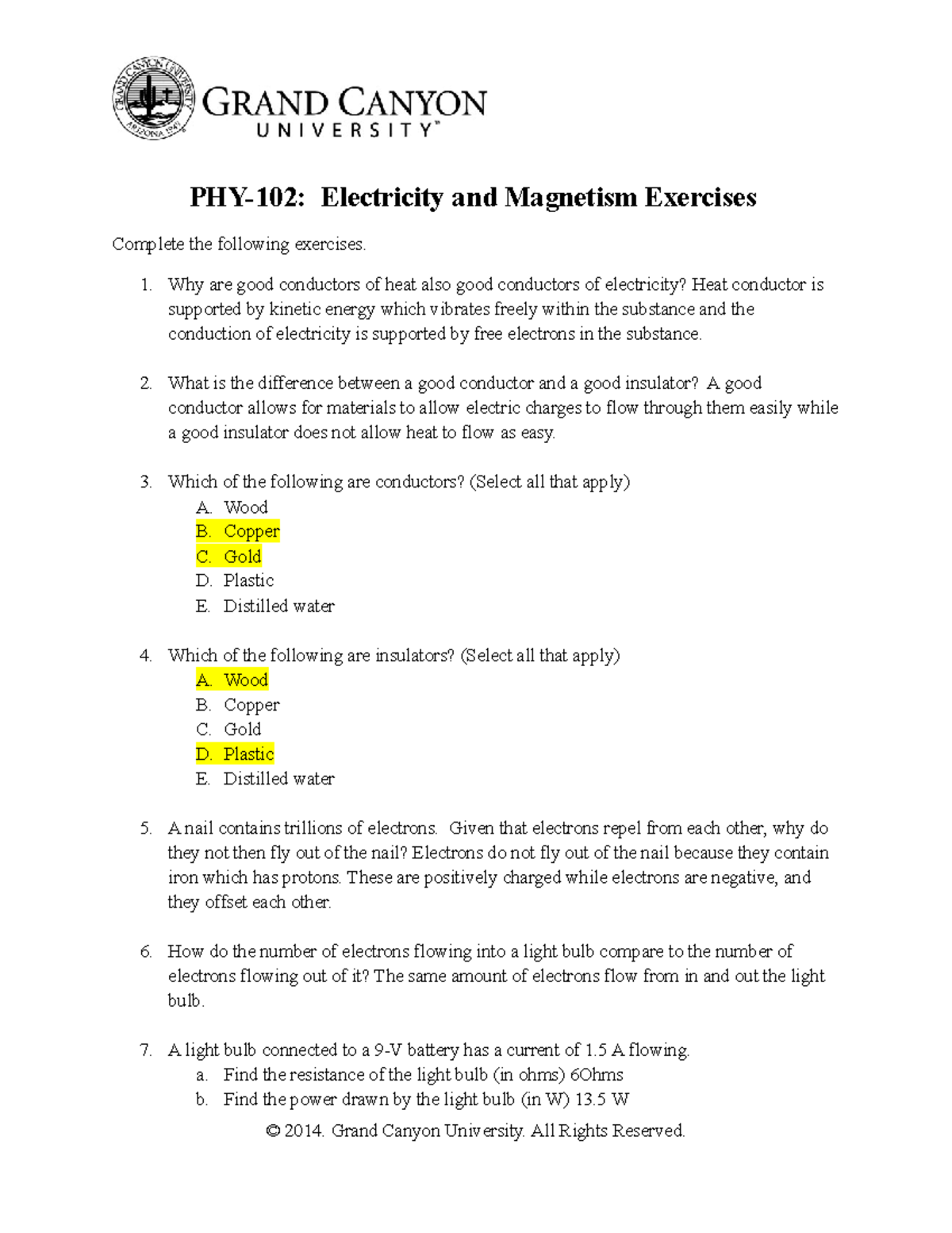 PHY 102 RS Electricityand Magnetism Exercises - PHY-102: Electricity ...