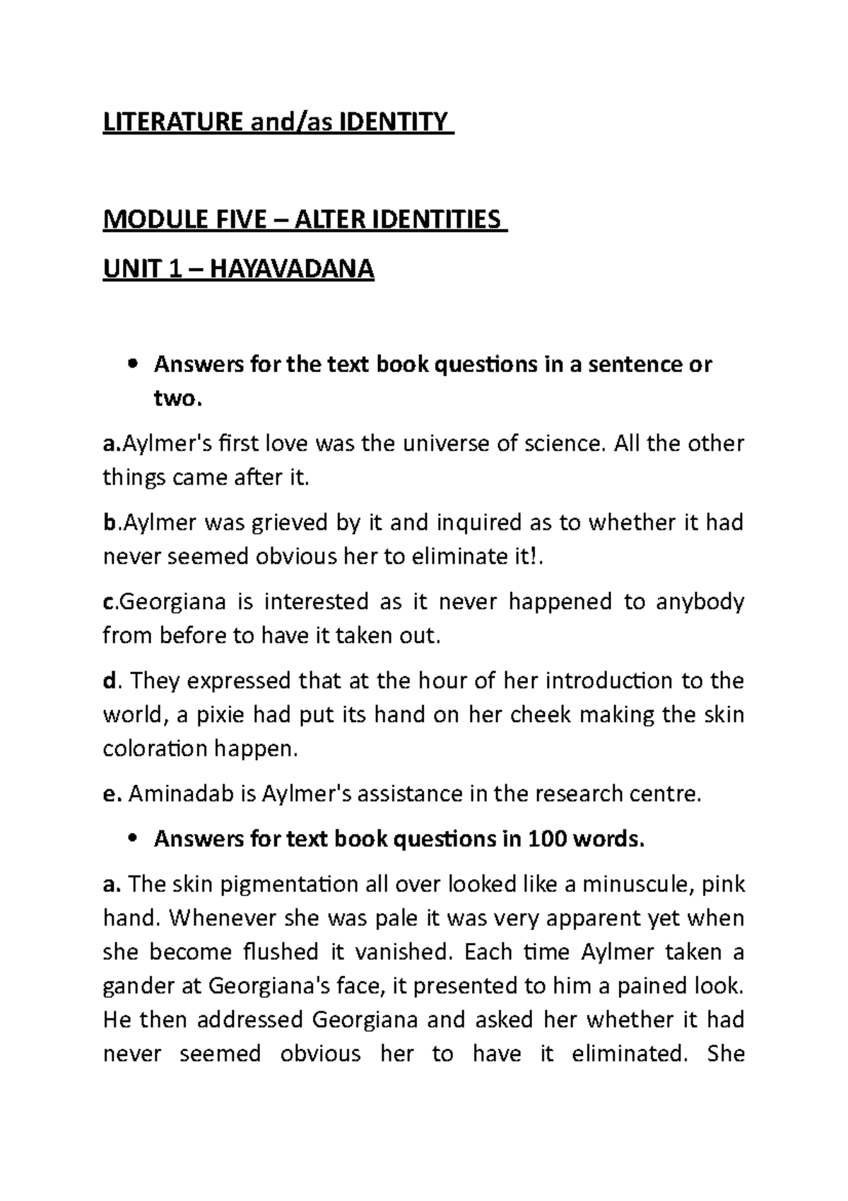 Literature and as Identity - Module 5 - Unit 1 -Notes - English ...