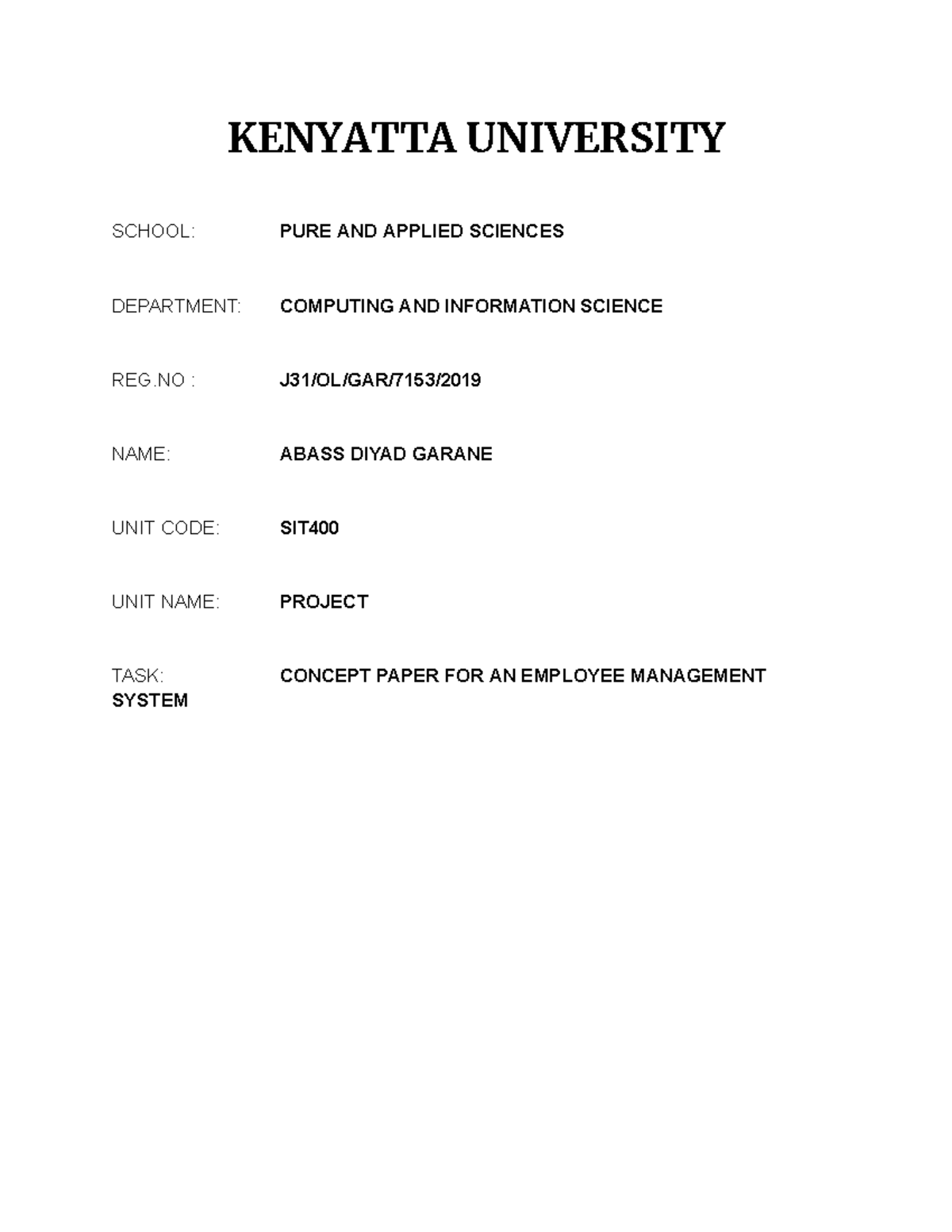 Project Concept Paper - KENYATTA UNIVERSITY SCHOOL: PURE AND APPLIED ...