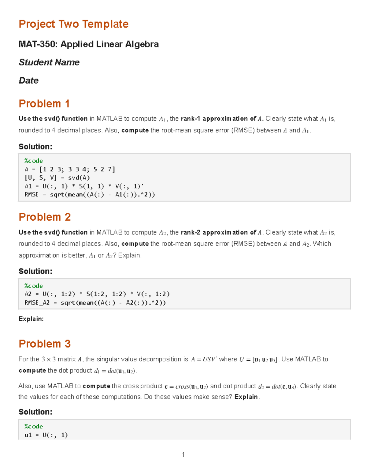 Project Two template - Project Two Template MAT-350: Applied Linear ...