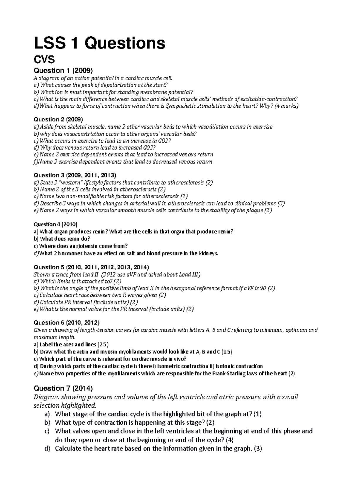 Year 1 LSS 1 - Notes from Year 1 - LSS 1 Questions CVS Question 1 (2009 ...