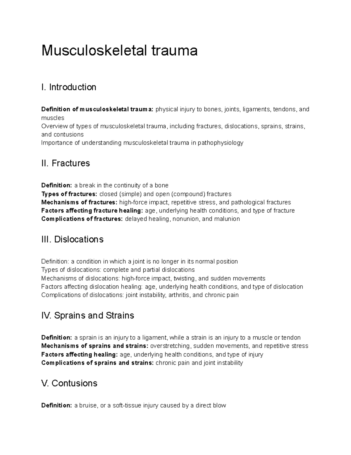 Pathophysiology (NUR 322) Lecture 33 - Musculoskeletal trauma ...