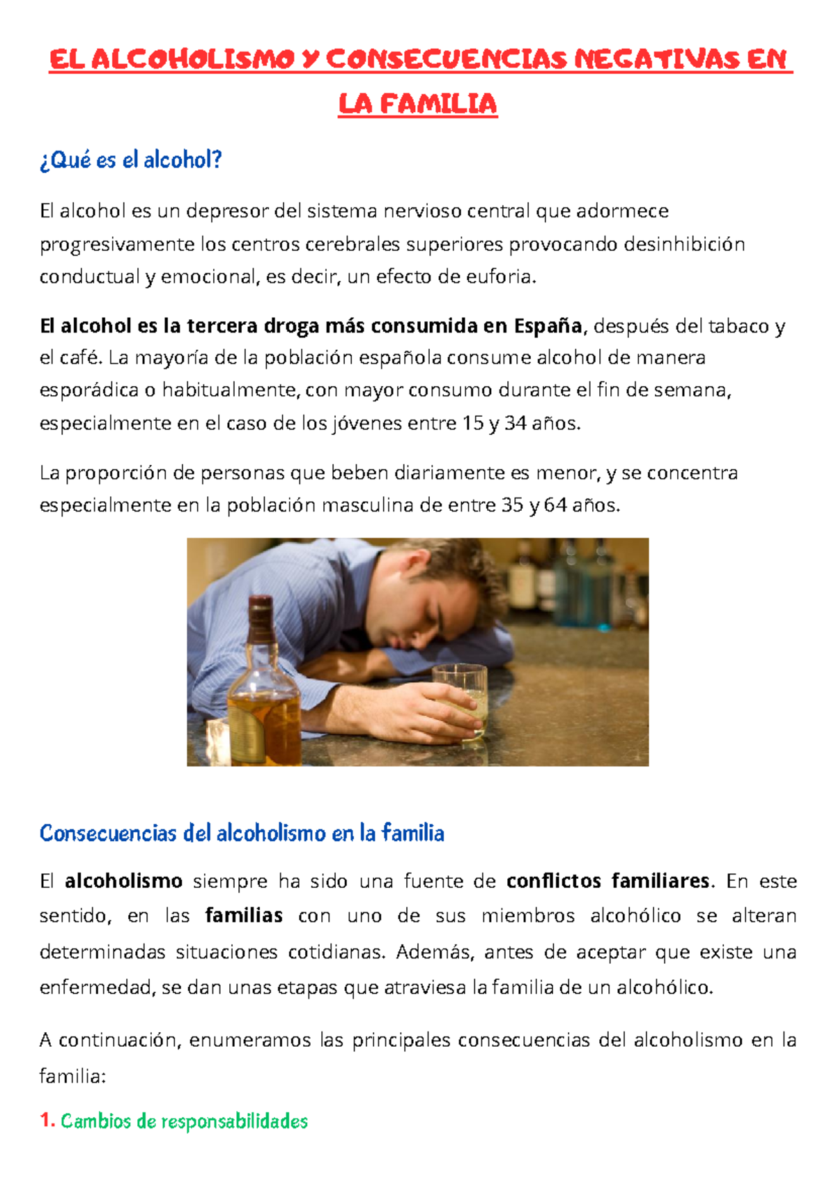Consecuencias del alcoholismo en la familia - EL ALCOHOLISMO Y CONSECUENCIAS NEGATIVAS EN LA ...