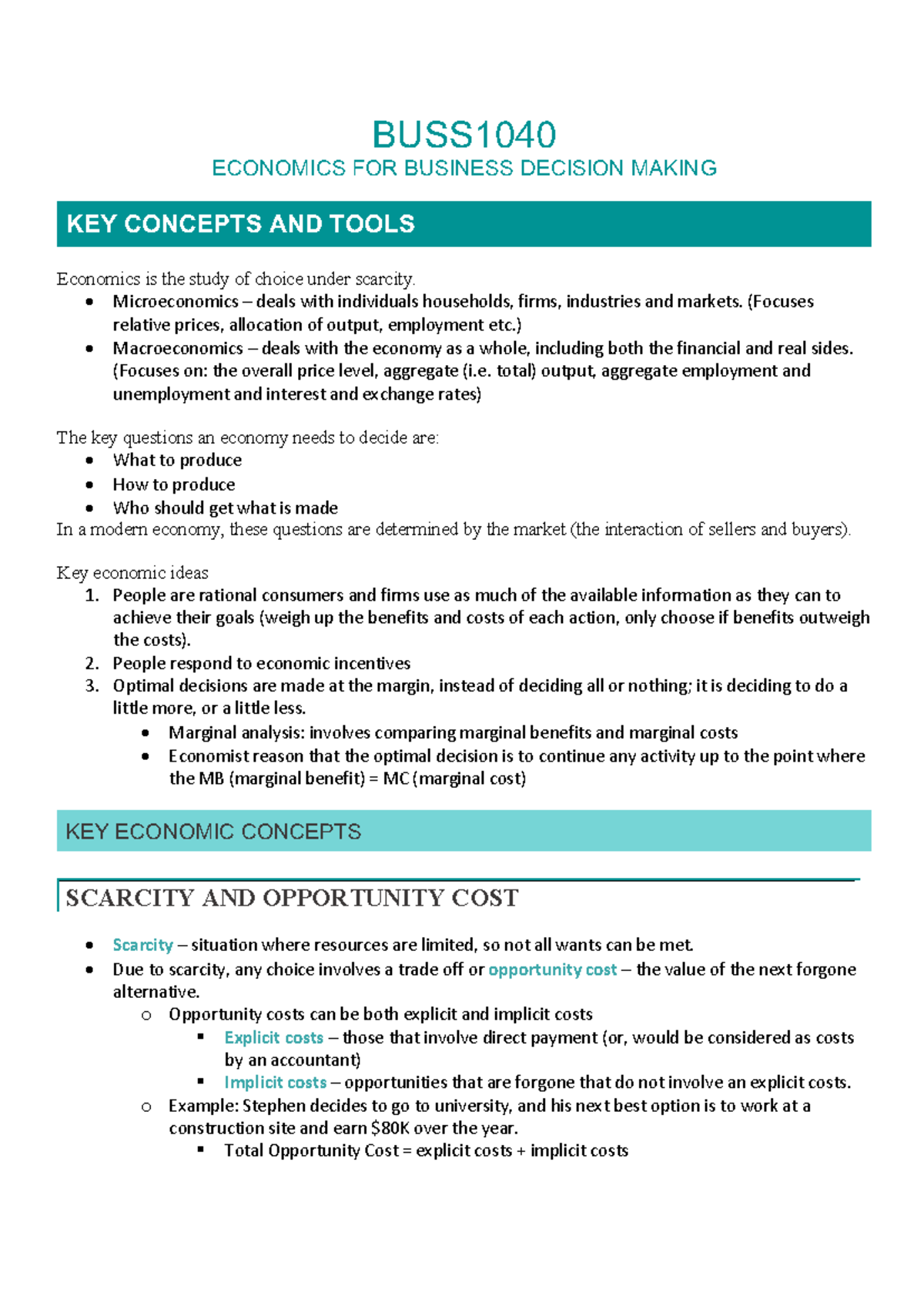 BUSS1040-notes-refined - BUSS ECONOMICS FOR BUSINESS DECISION MAKING ...