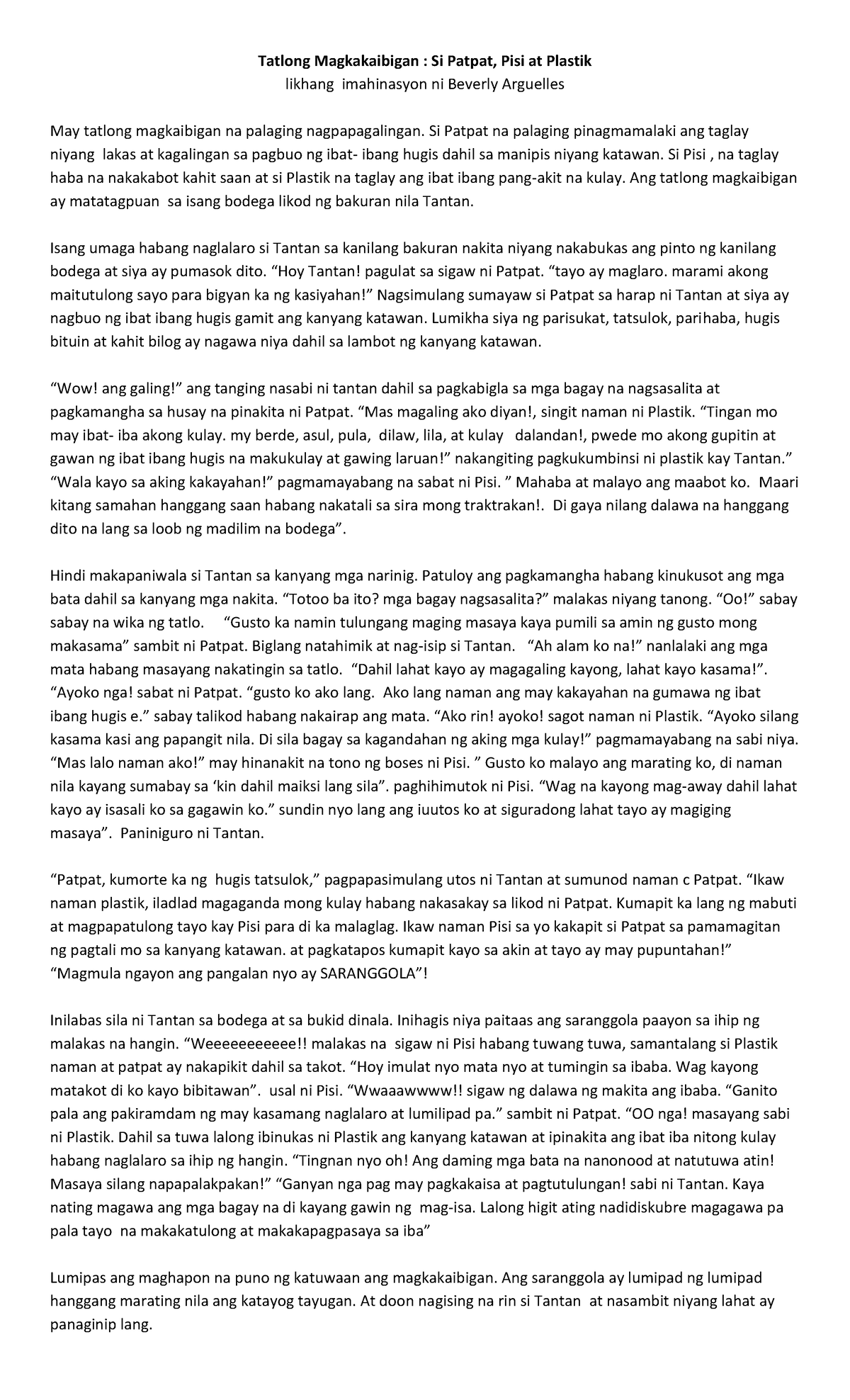 523112205 Maikling Kwento Masining na pagkukwento - Tatlong ...