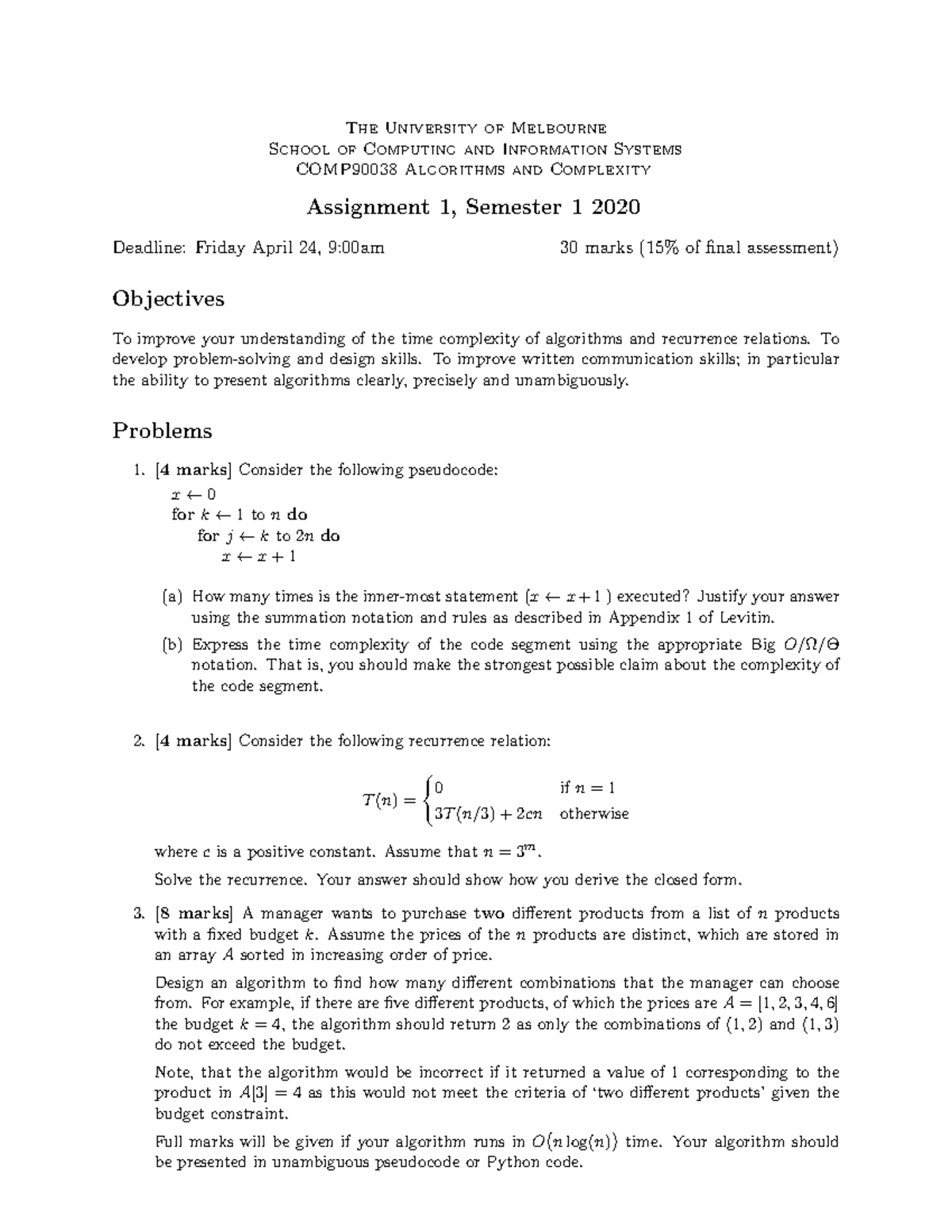 2020-assignment 1 - Assignment1 - The University of Melbourne School of ...