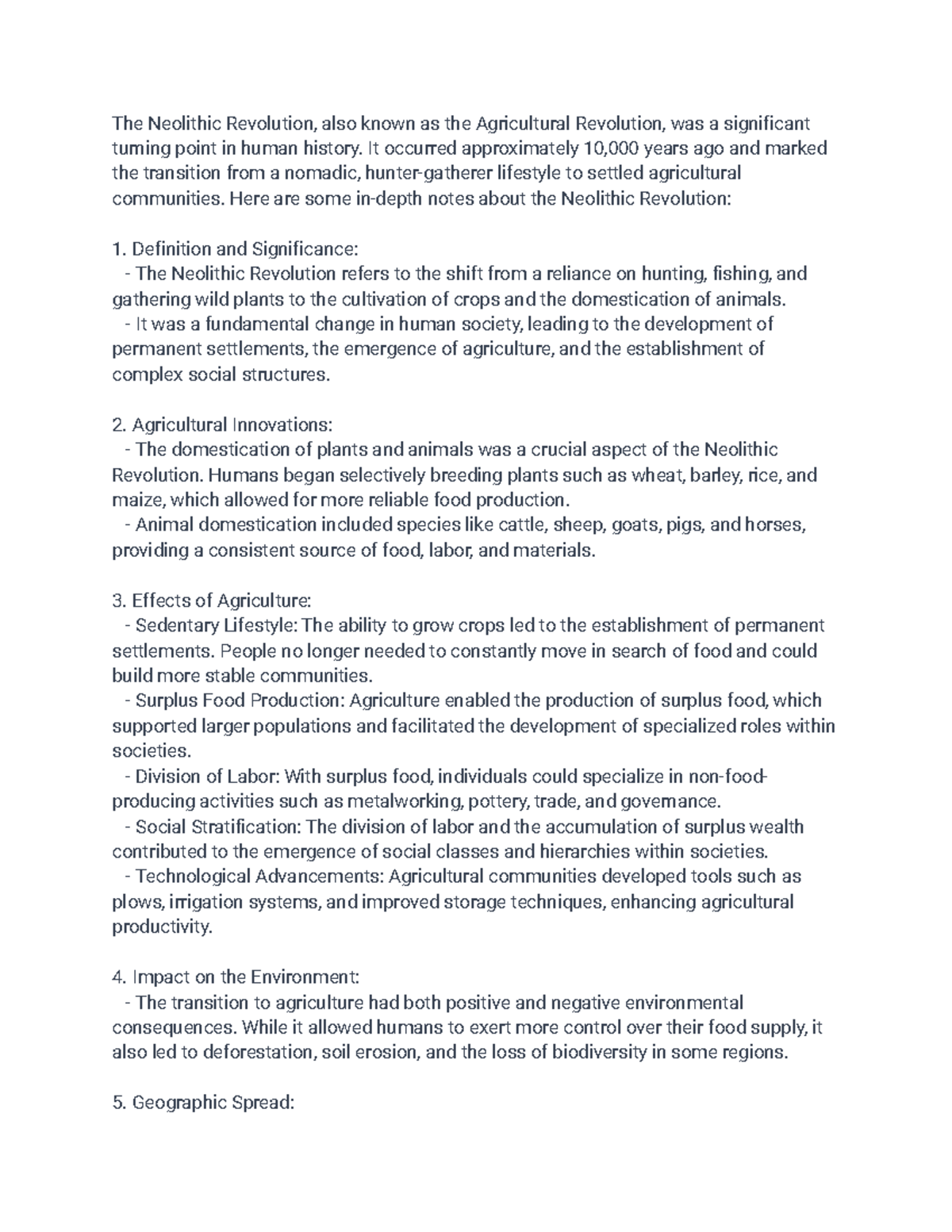 AP World History In-Depth Notes Pt.1 - The Neolithic Revolution, also ...