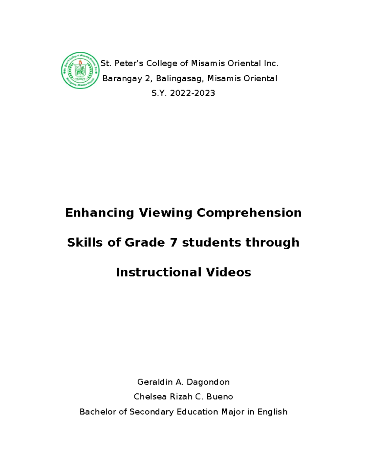 Enhancing Viewing Comprehension Skills of Grade 7 students through ...