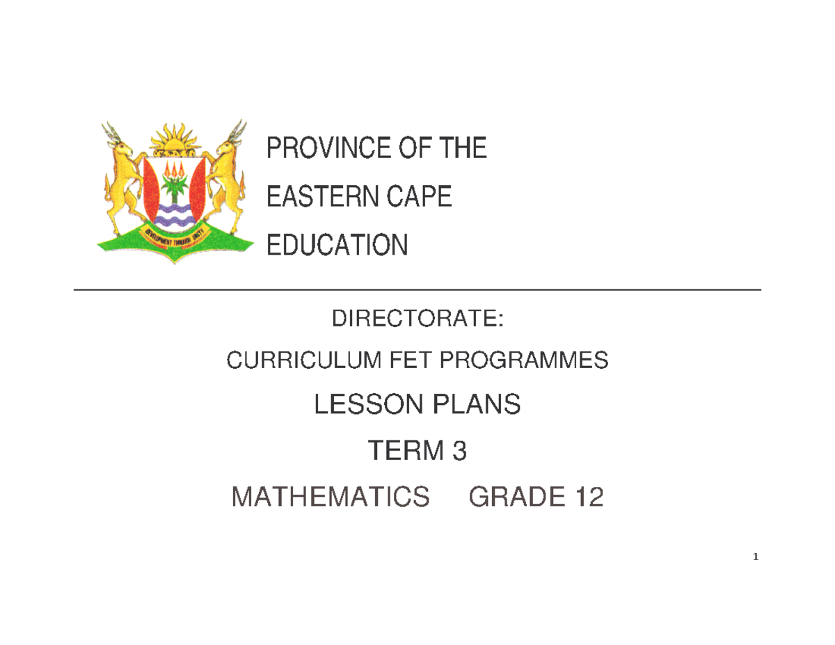 TERM 3 LP Maths Grade 12 - Math lesson plan - PROVINCE OF THEEASTERN ...