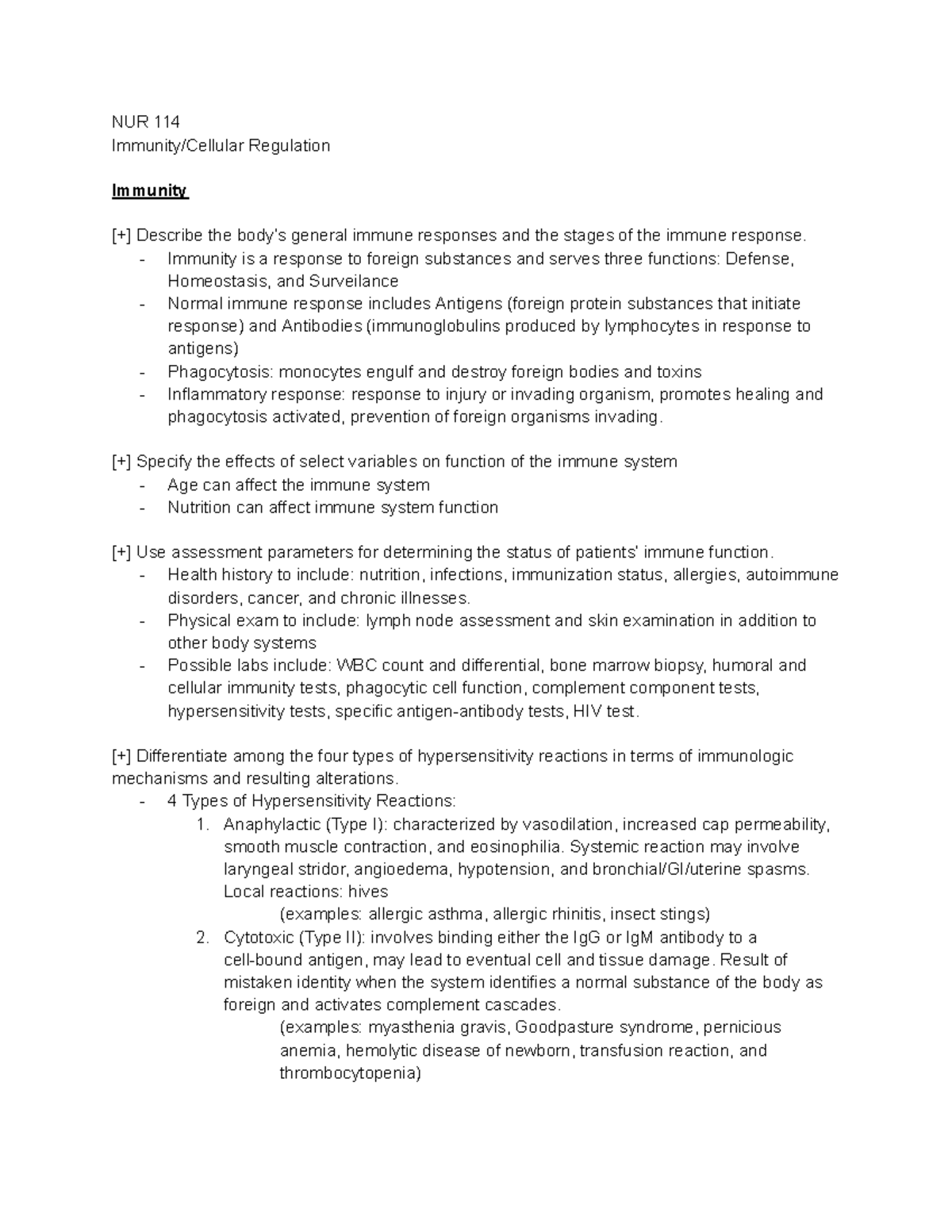 Immunity Cellular Regulation Lecture Notes NUR 114 - NUR 114 Immunity ...
