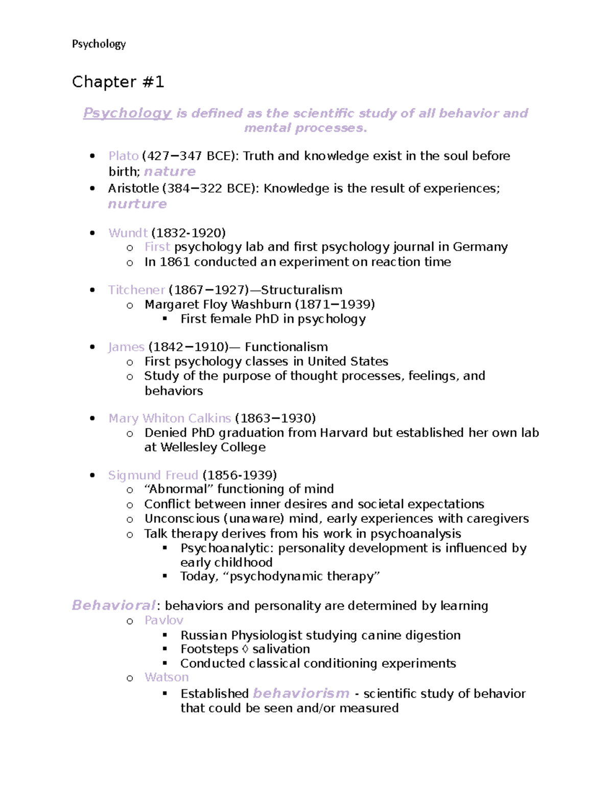 Psychology History - Psychology Chapter Psychology is defined as the ...