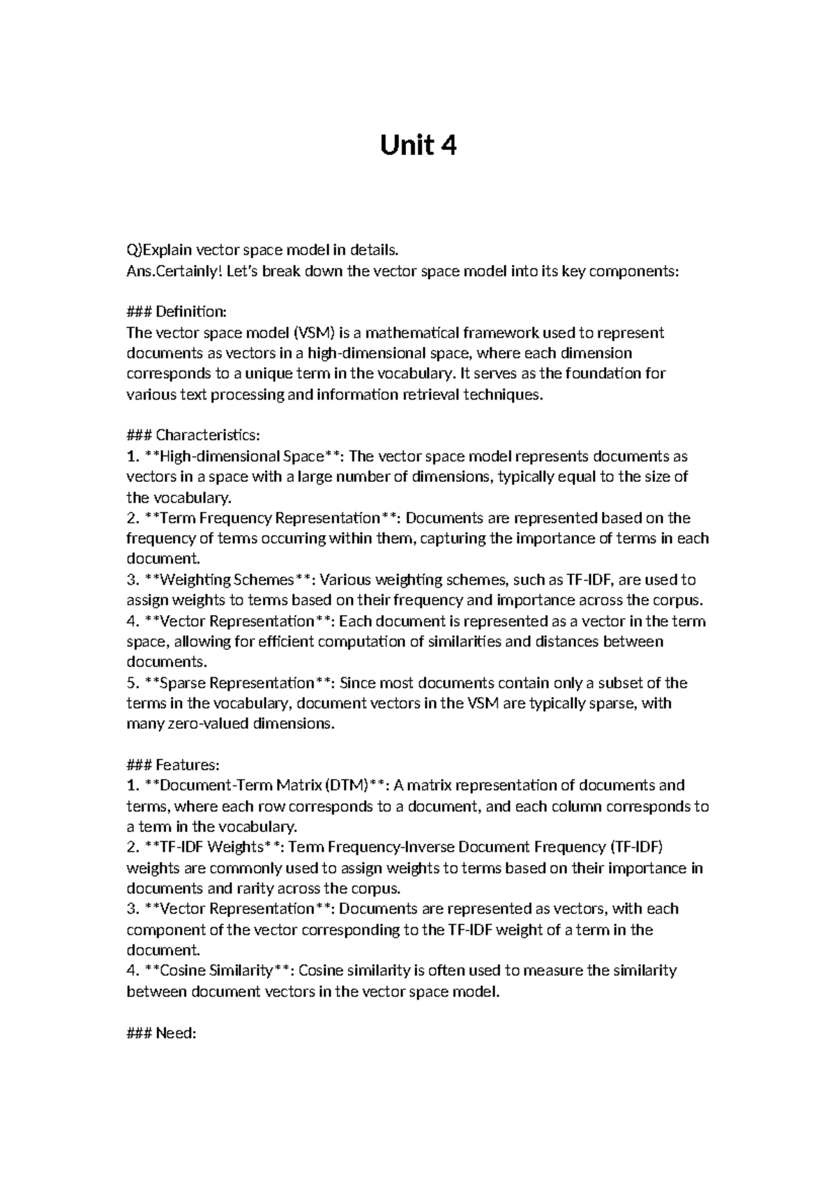 AI 6th sem cse b tech - Unit 4 Q)Explain vector space model in details. Ans! Let's break down ...