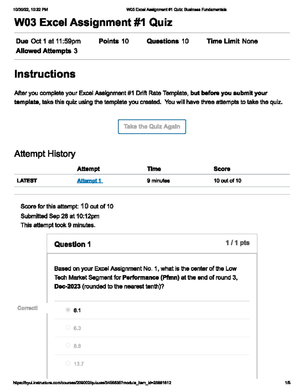 W03 Excel Assignment #1 Quiz - B211 - BYU-Idaho - Studocu