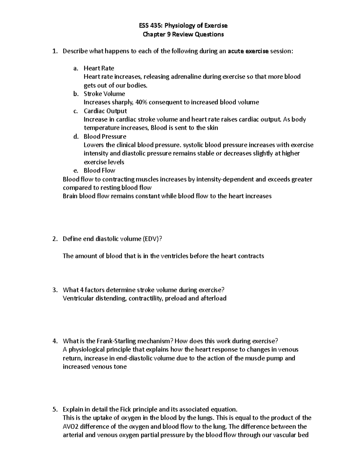 ESS 435-Chapter 9 Review Questions - ESS 435: Physiology of Exercise ...