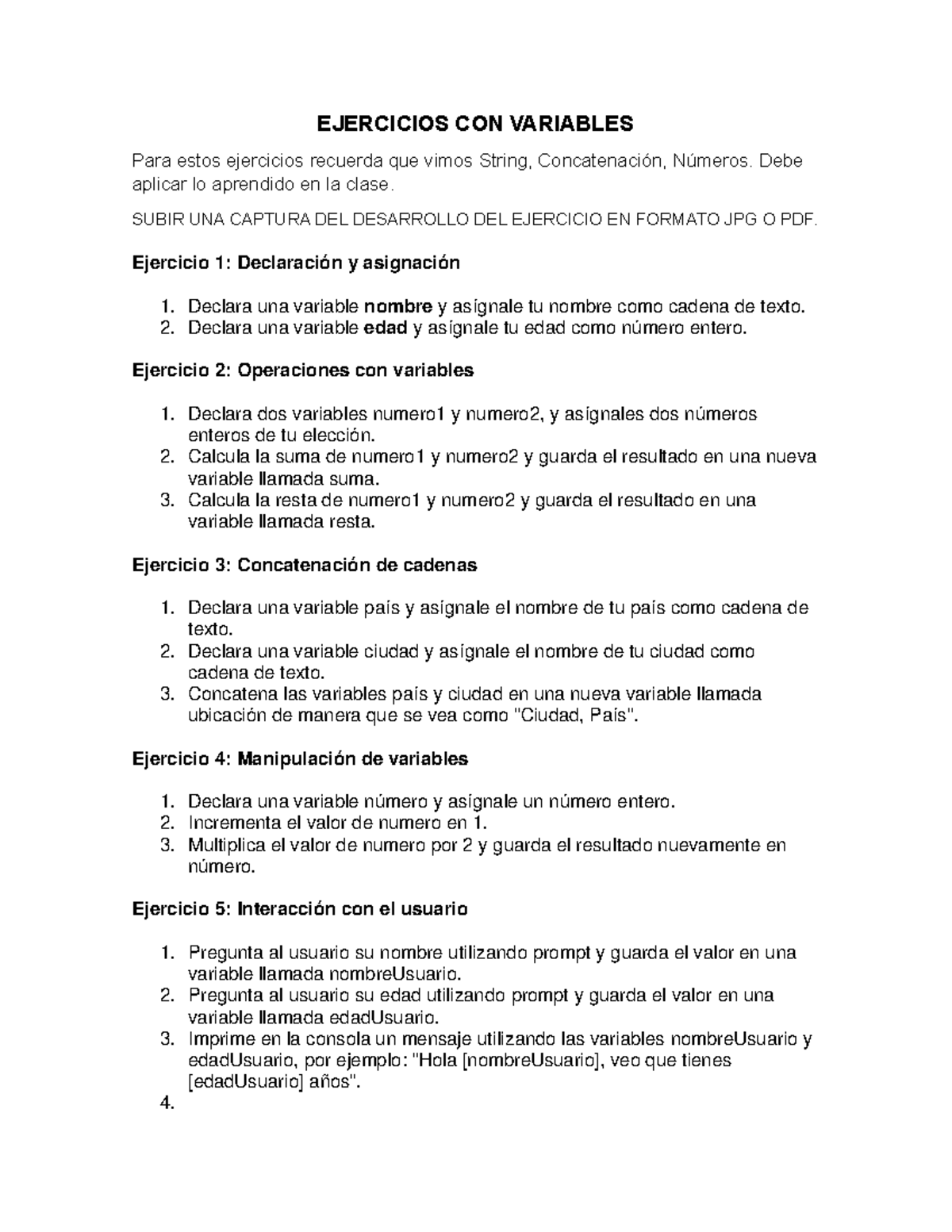 Ejercicios CON Variables - EJERCICIOS CON VARIABLES Para estos ...