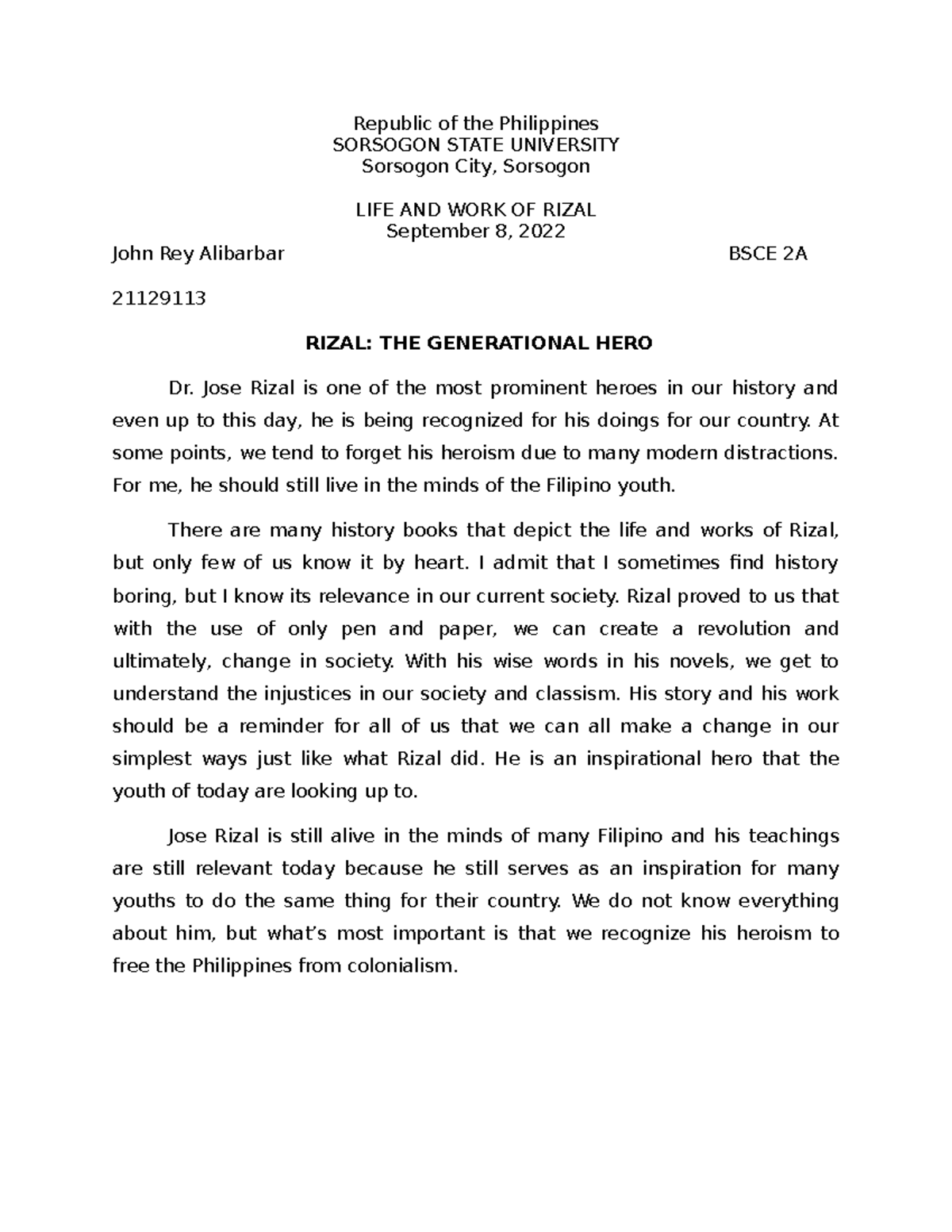 Life and Work of Rizal - Notes only - Republic of the Philippines ...