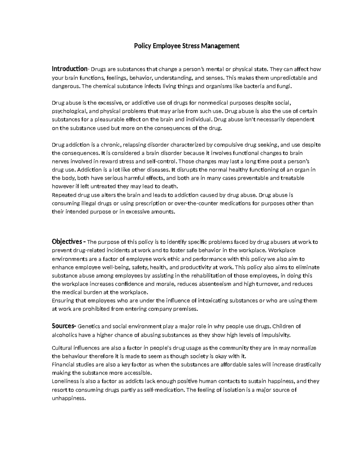 Policy Employee Stress Management - Policy Employee Stress Management ...