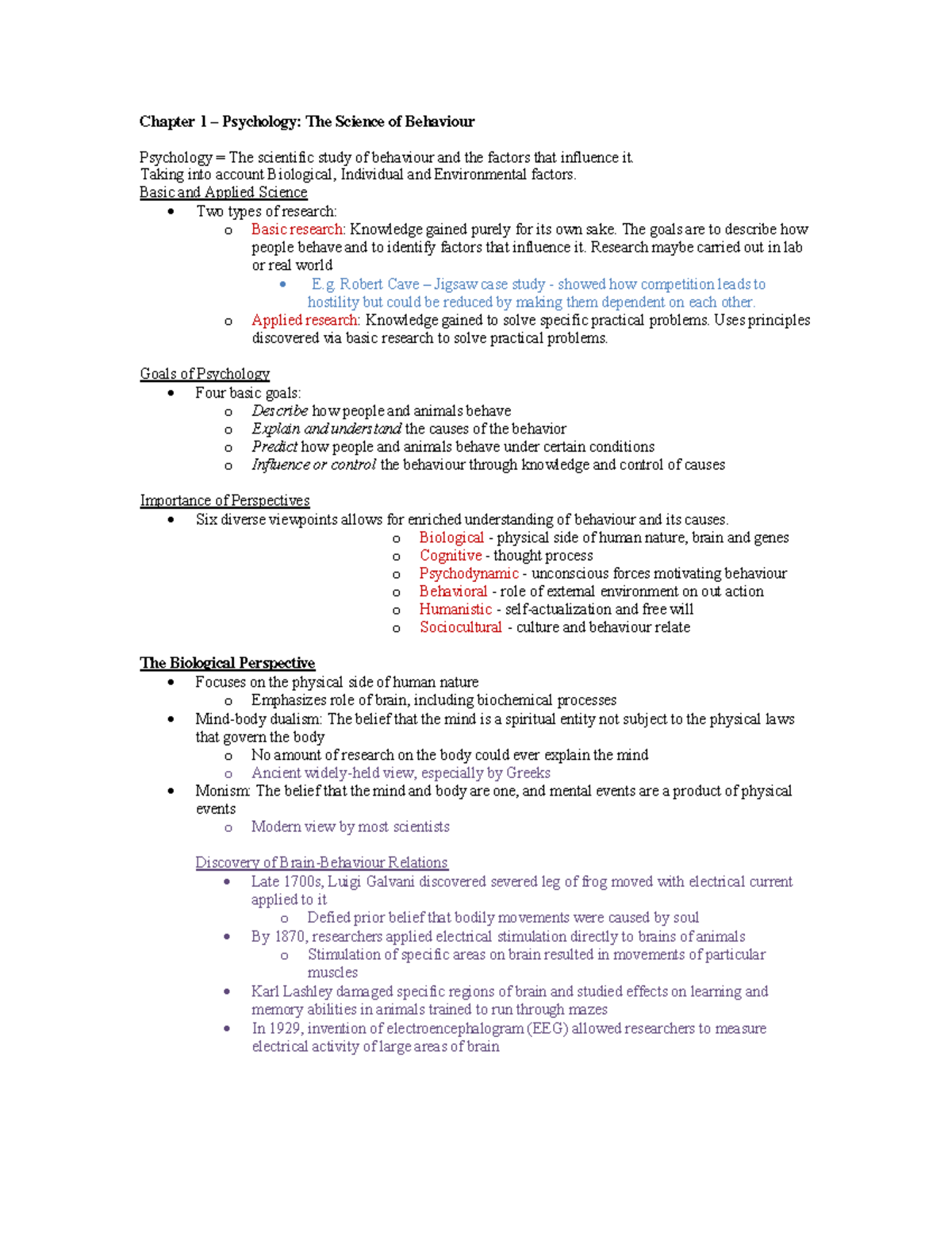 Psych 1000 Notes - Chapter 1 – Psychology: The Science of Behaviour ...