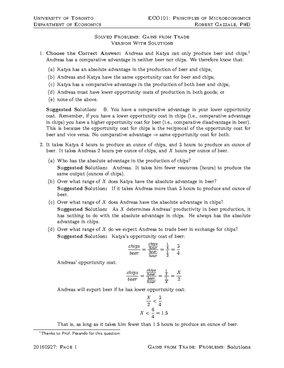 ECO101 - Gains From Trade Practice Problems (Short Answer) - Department ...