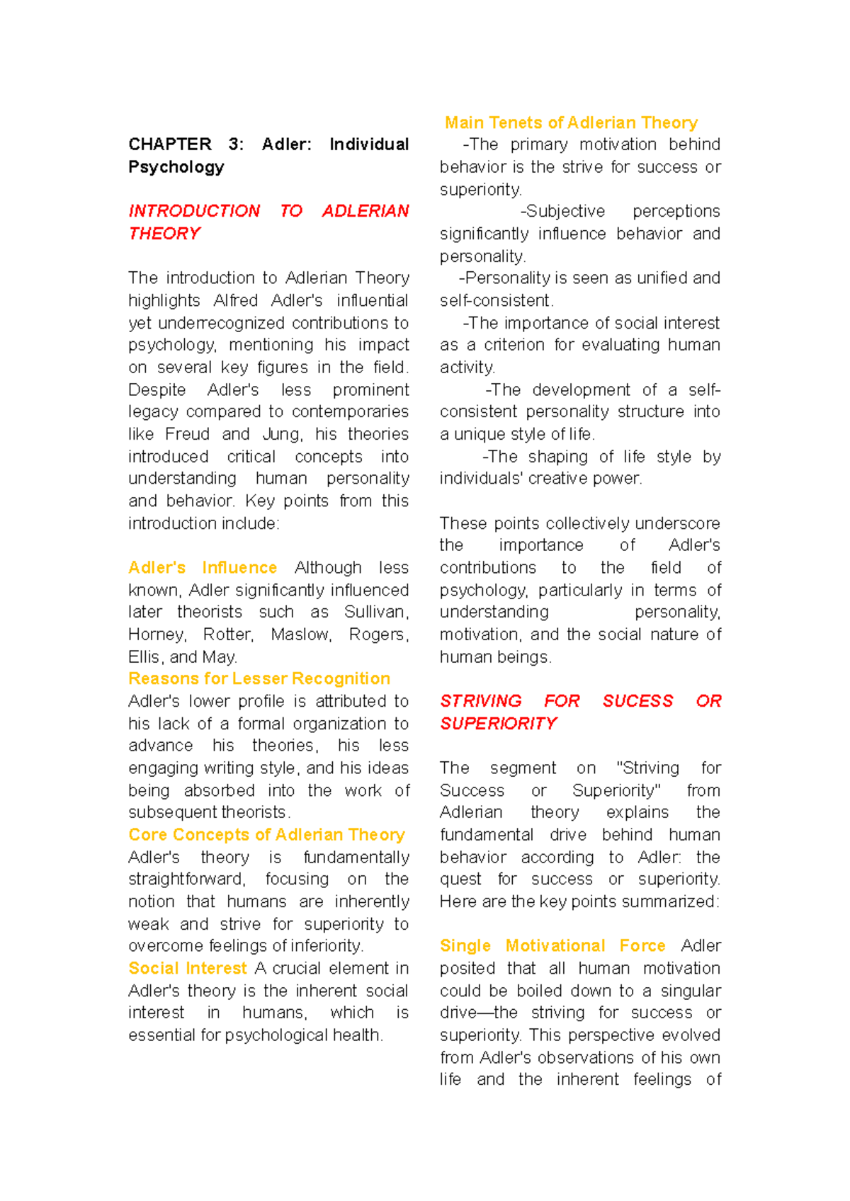 Chapter 3 Adler - CHAPTER 3: Adler: Individual Psychology INTRODUCTION ...